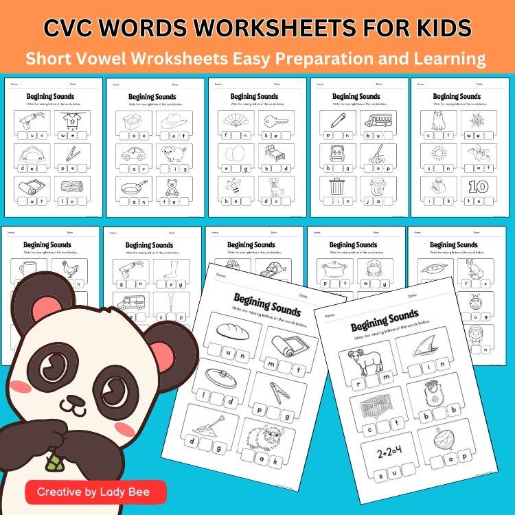 CVC Word Worksheets for Kids - Short Vowel Worksheets Easy Preparation ...