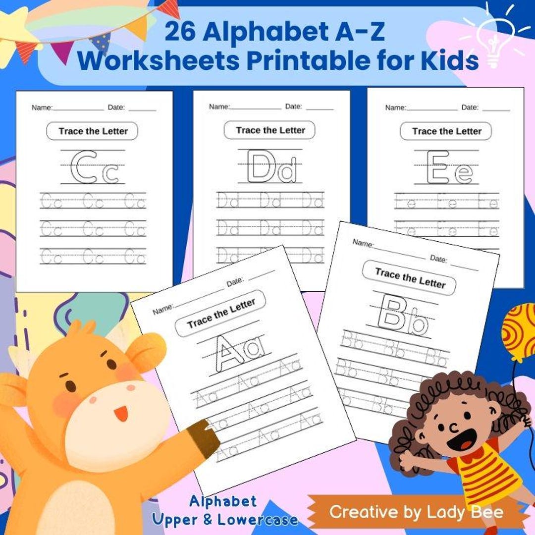 26 Alphabet A-Z Worksheets Printable for Kids, Early Education - Etsy