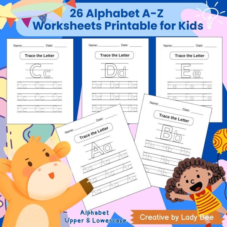 26 Alphabet A-Z Worksheets Printable for Kids, Early Education - Etsy