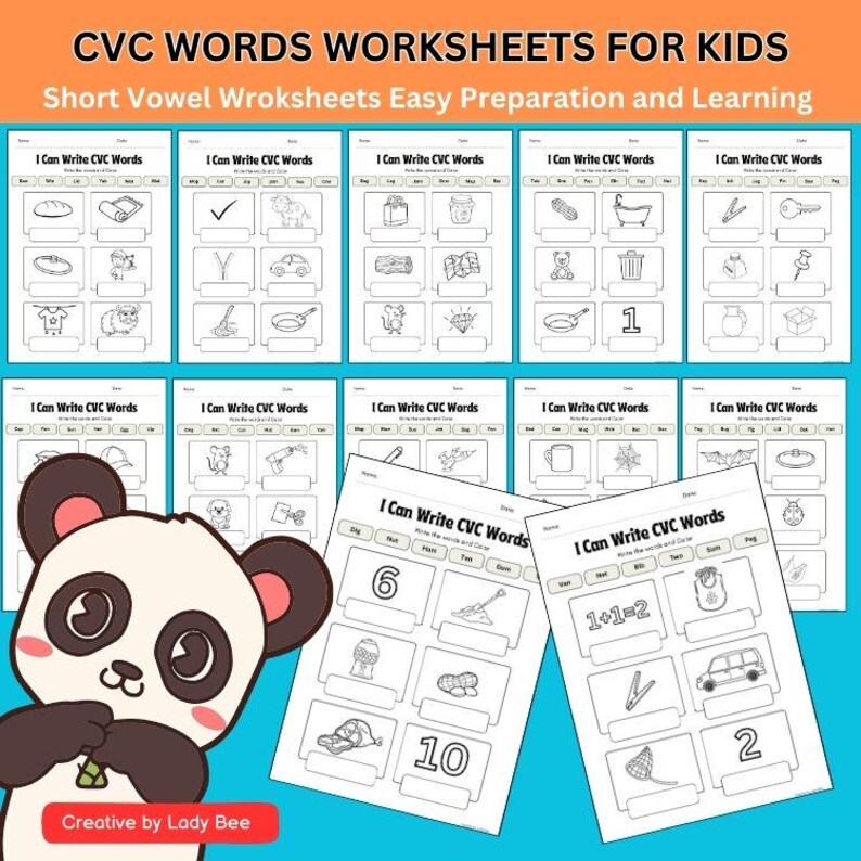 CVC Word Worksheets for Kids - Short Vowel Worksheets Easy Preparation ...