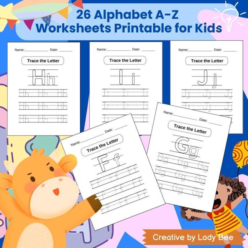 26 Alphabet A-Z Worksheets Printable for Kids, Early Education - Etsy