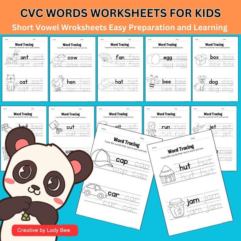 CVC Word Worksheets for Kids - Short Vowel Worksheets Easy Preparation ...