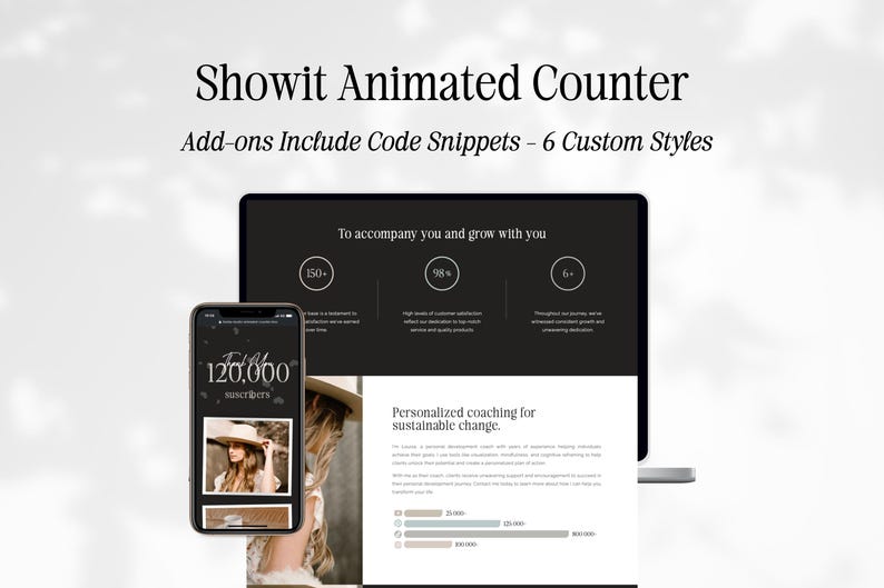 Animated Counter Showit Template Add on Bundle: 6 Canvas of Dynamic Numbers 100% Custom With a ...