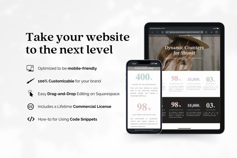 Showit Template Website Dynamic Counters: Code Snippets of Animated Numbers 100% Custom Instant ...