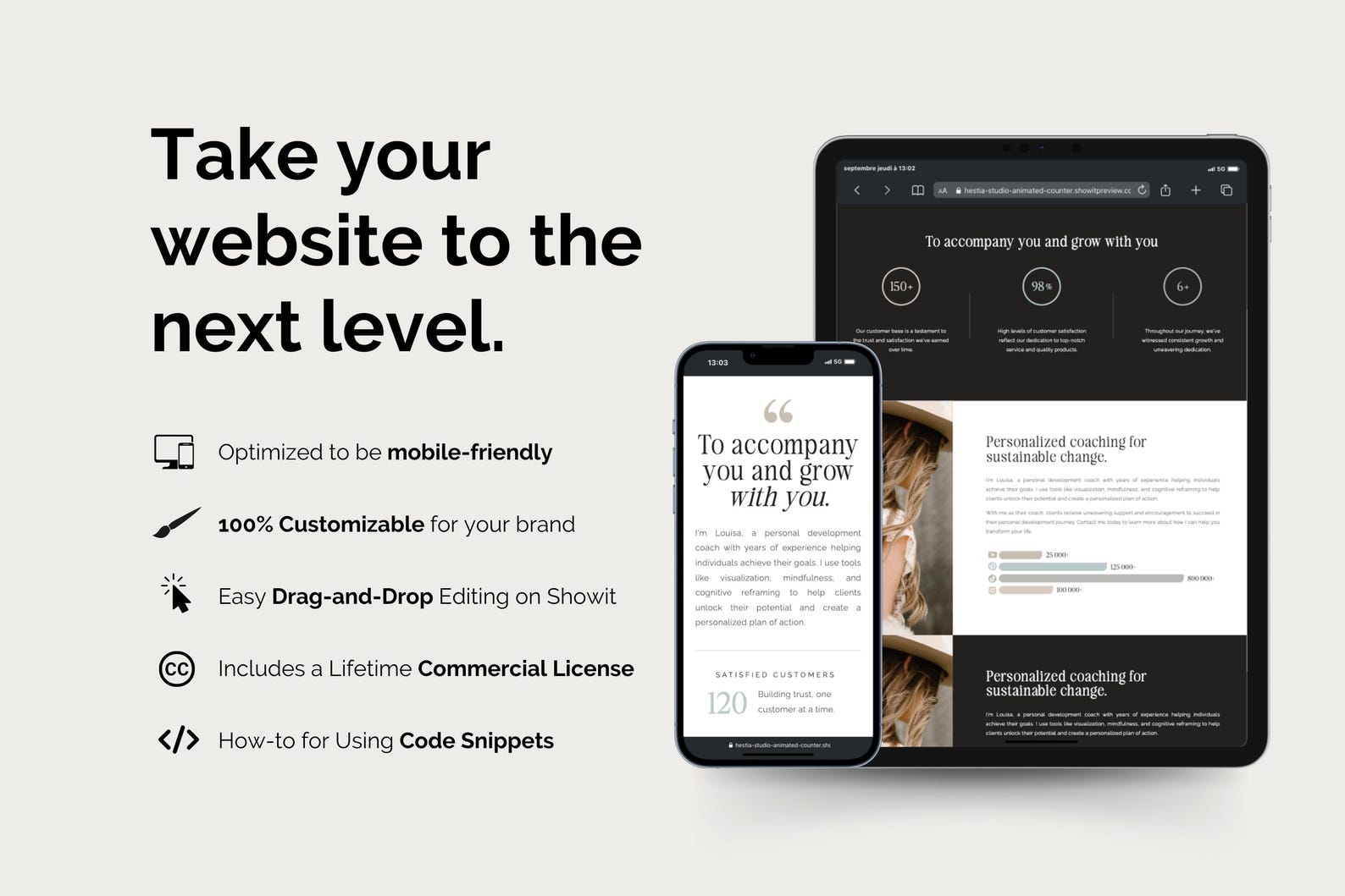 Animated Counter Showit Template Add on Bundle: 6 Canvas of Dynamic Numbers 100% Custom With a ...
