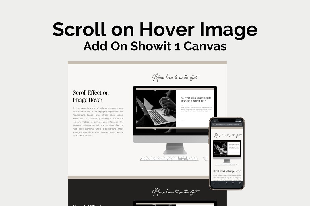Scroll Effect on Image Hover Add-on Showit Embed Code: 1 Canvas of ...