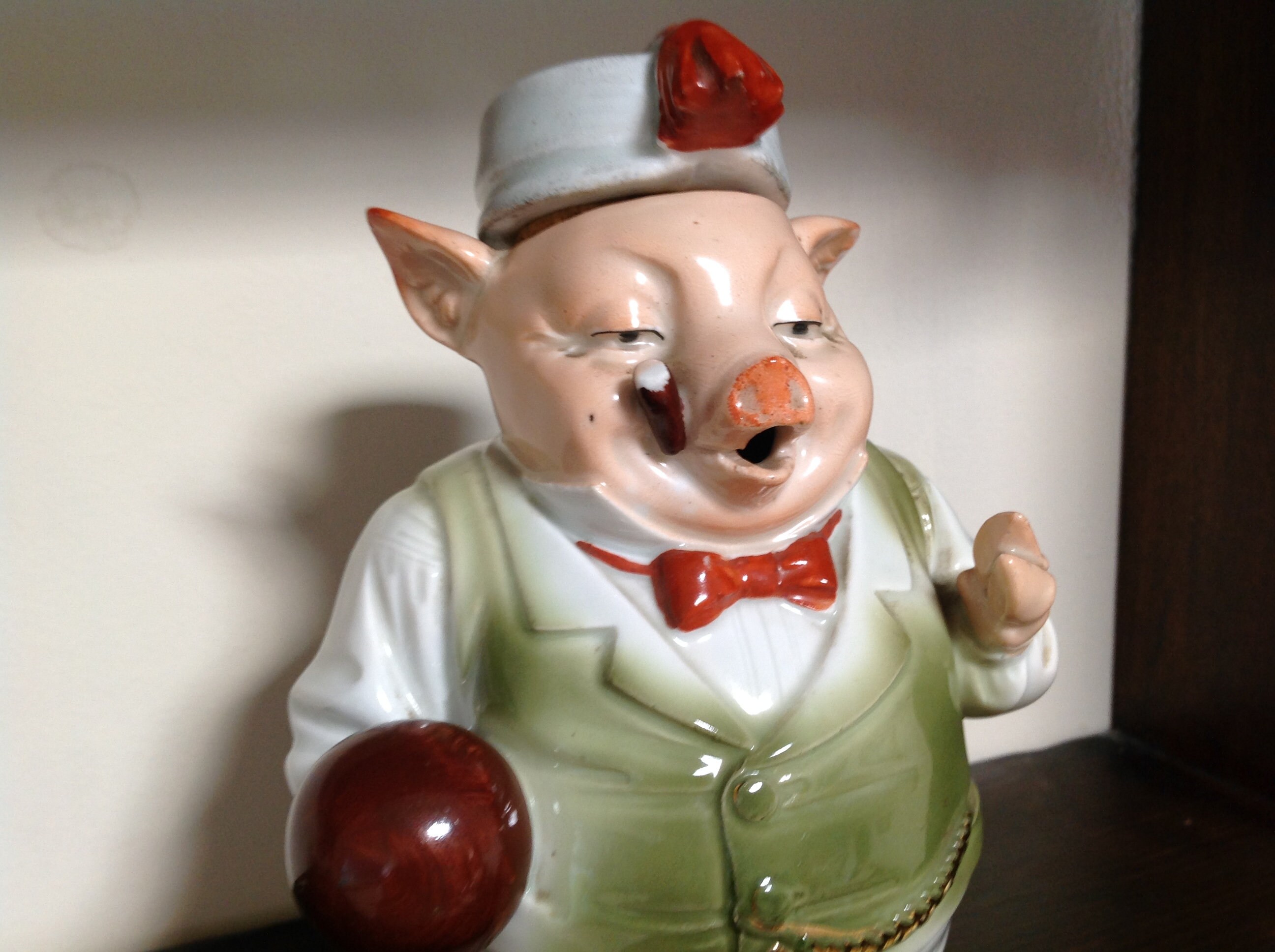 Fantastic Large Antique German Porcelain Bowling , Smoking Pink Pig ...