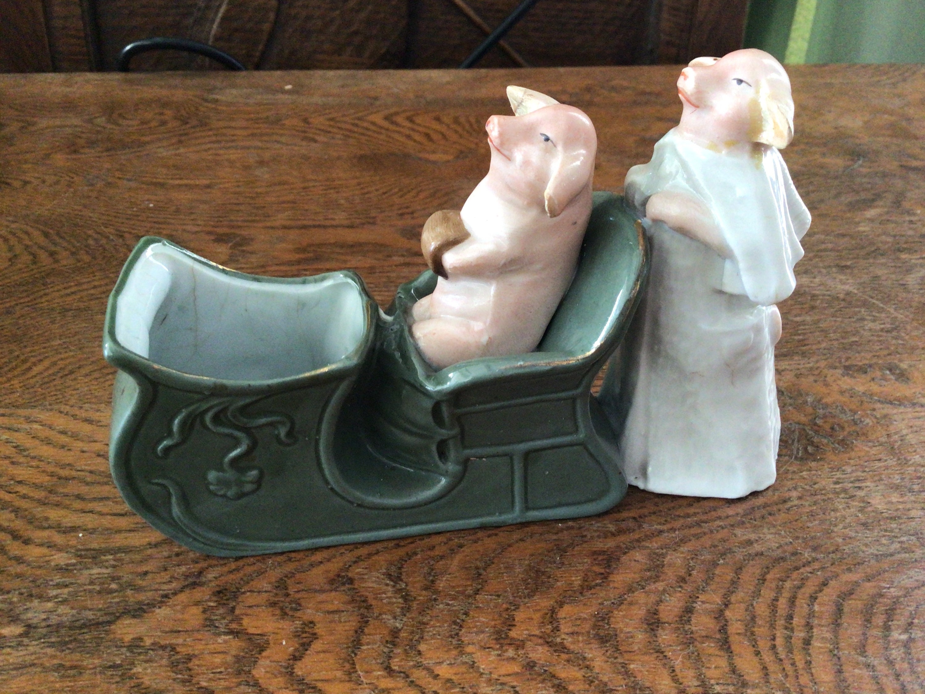 Rare Antique German Pink Pig Fairing, Nun Pig Pushing a Passenger Pig ...