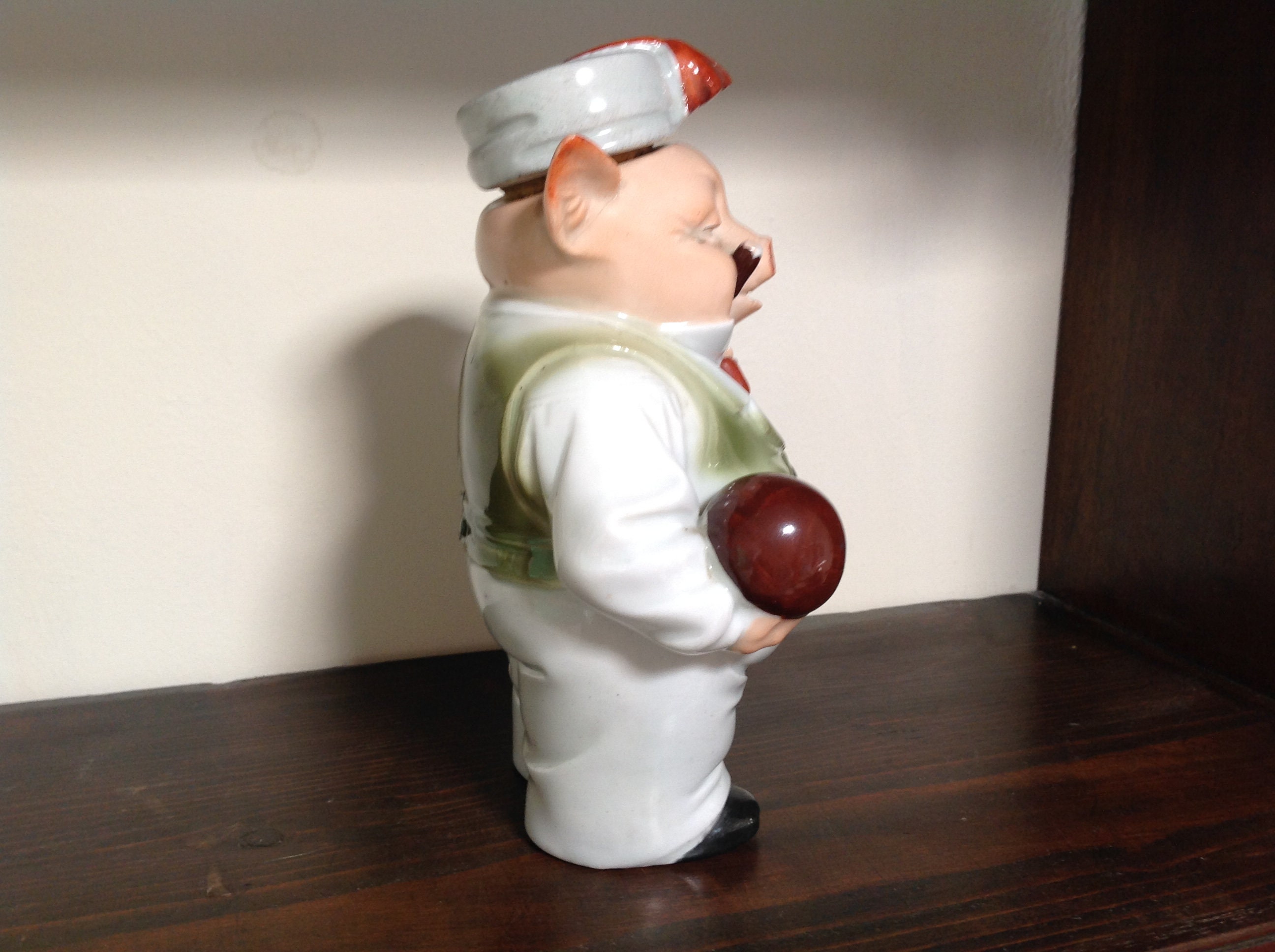 Fantastic Large Antique German Porcelain Bowling , Smoking Pink Pig ...