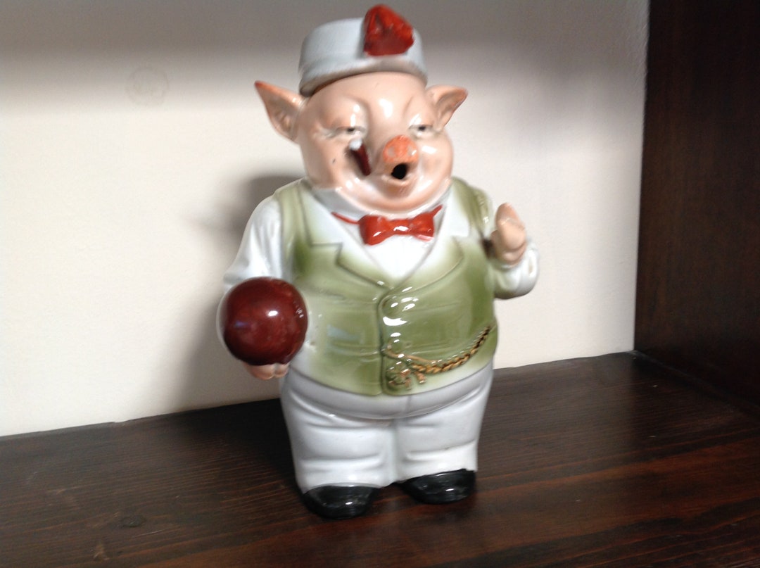Fantastic Large Antique German Porcelain Bowling , Smoking Pink Pig ...