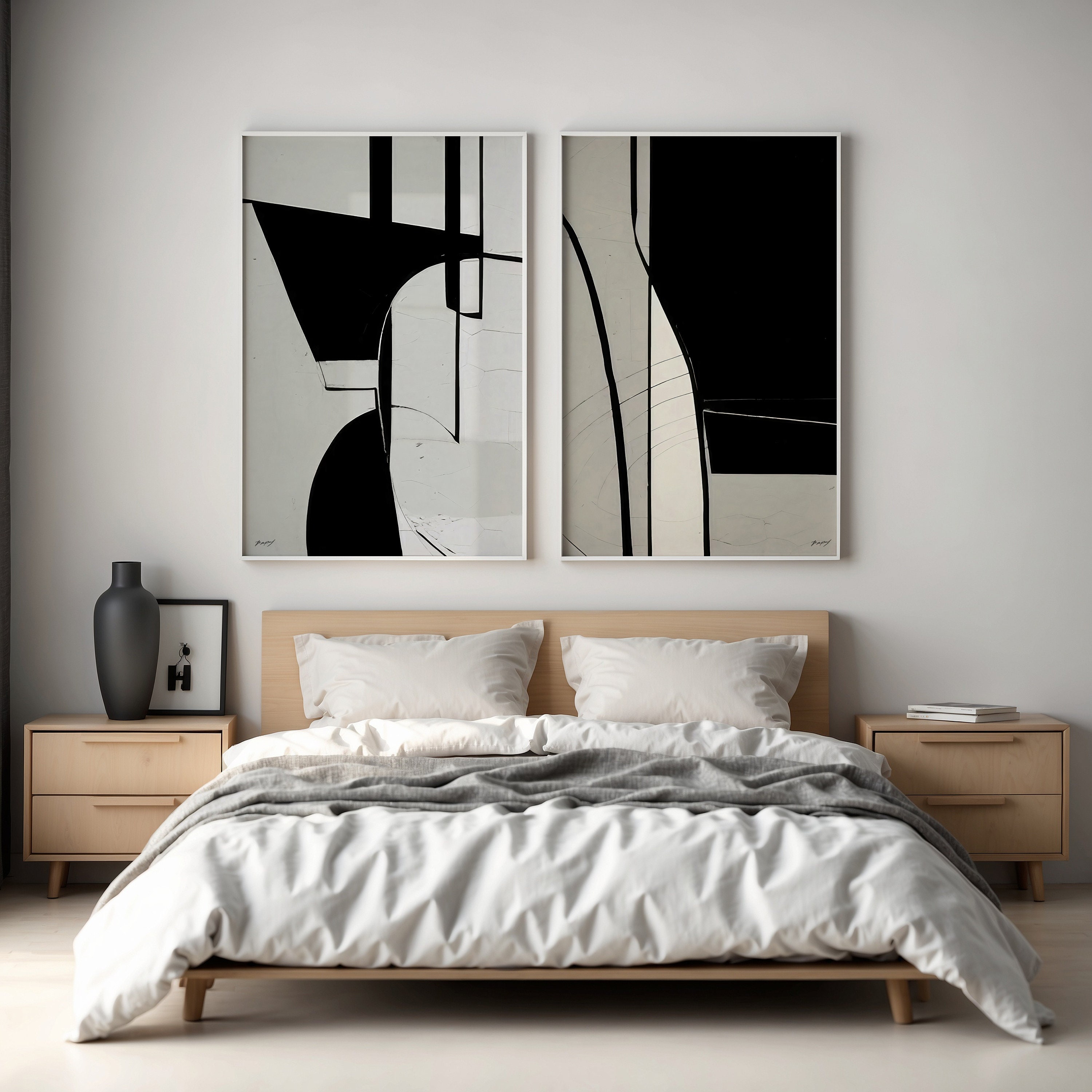 Abstrakte 2er-Set Prints, geometrische Formen, abstrakte Kunst, abstrakte Kunst, Midcentury ...