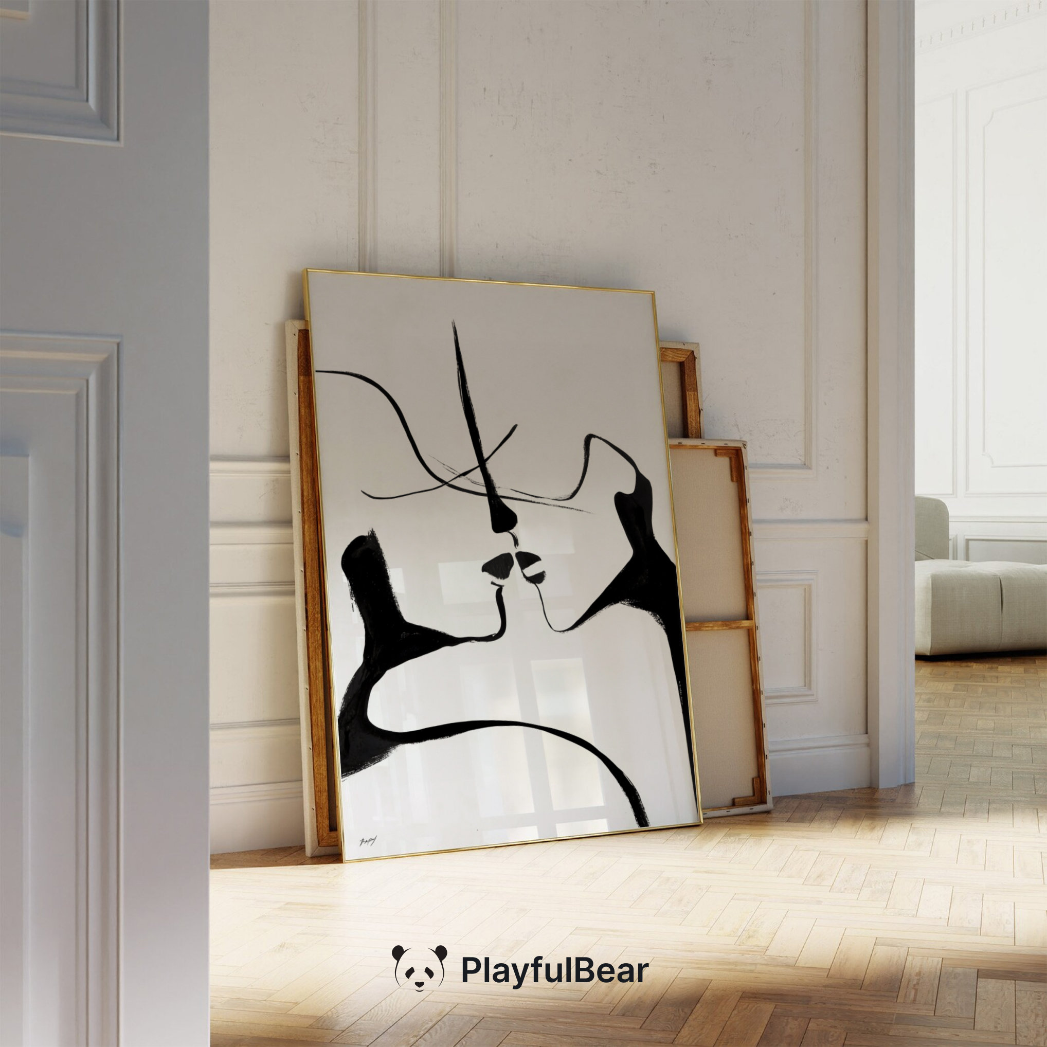 Black White Abstract People Art Couple Wall Art Lines, Minimalist ...