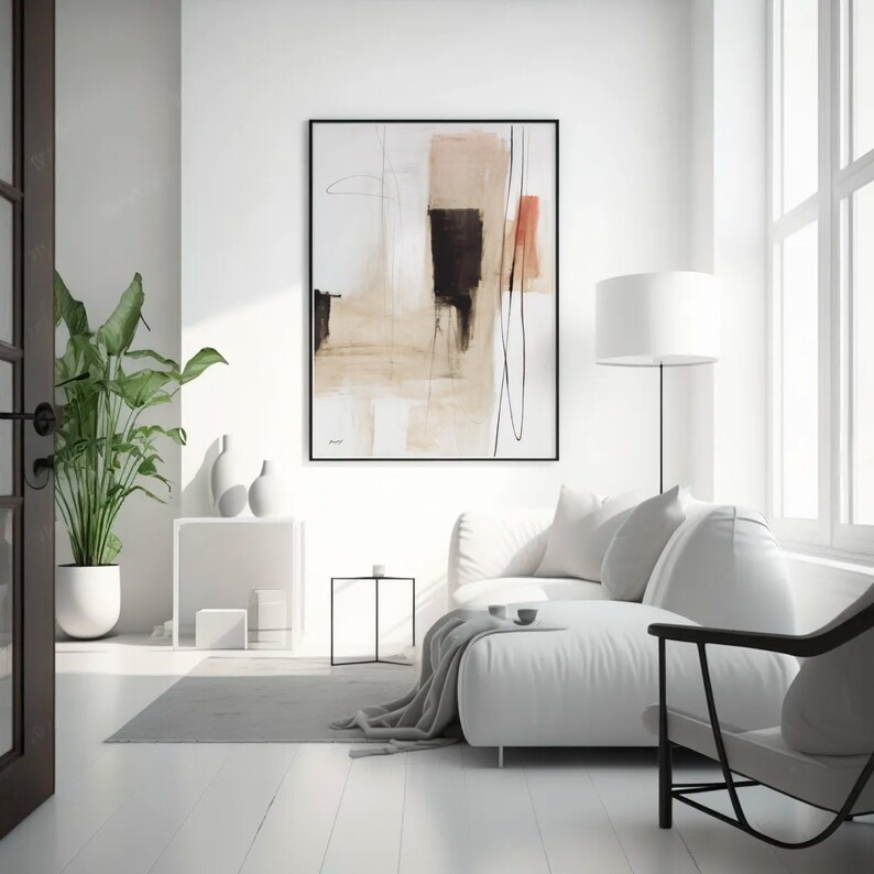 Neutral Abstract Art Line Drawing Print, Black Beige Abstract Art ...