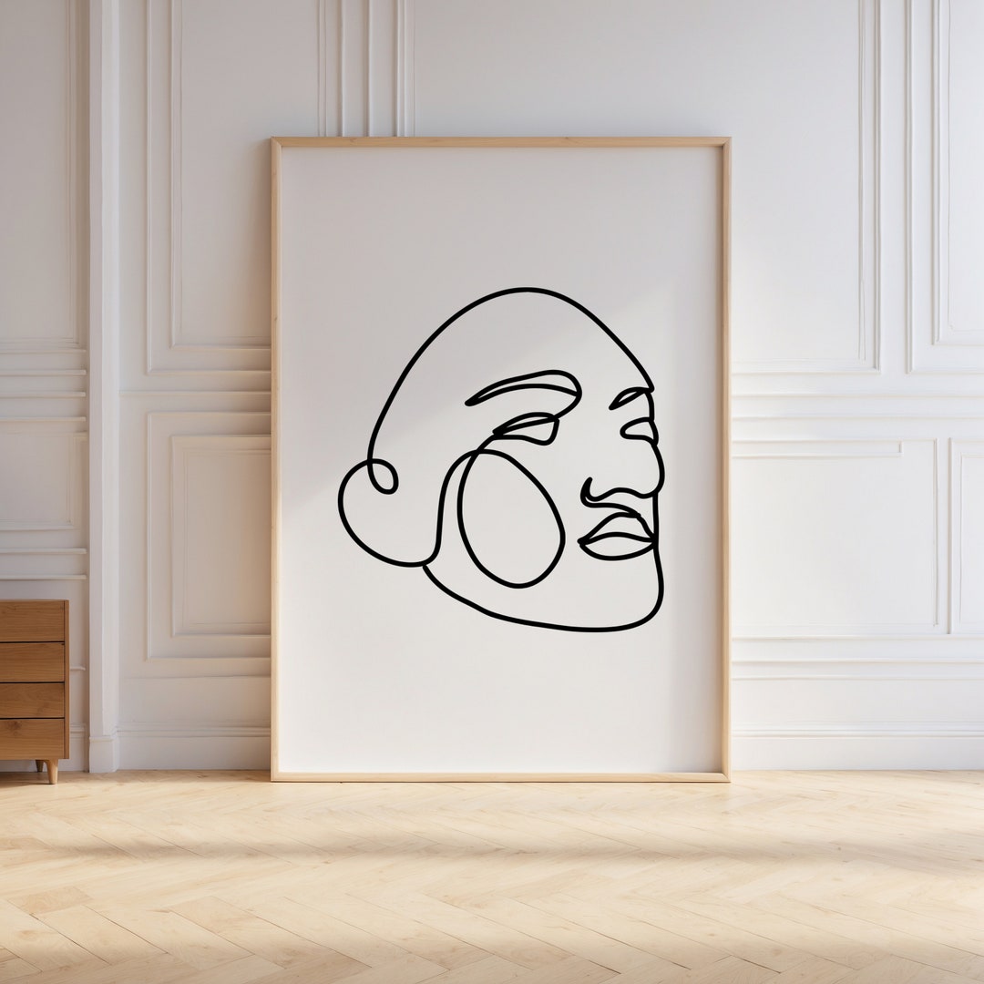 One Line Art Drawing, Black White Abstract Printable Wall Art, Simple ...