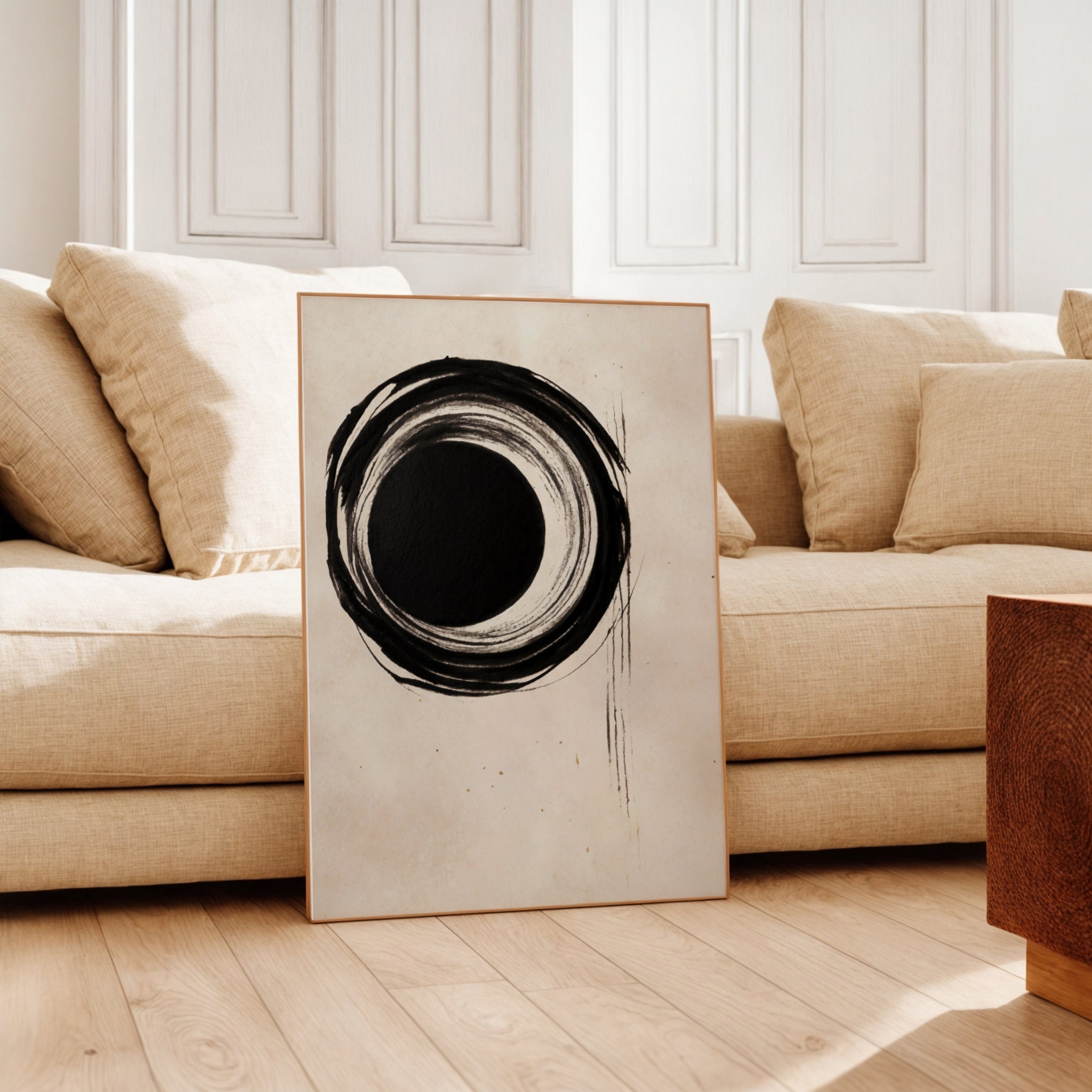 Japandi Print, Kreis Wand Kunst zum ausdrucken, Schwarz Beige Abstrakte Kunst Minimalistisch ...