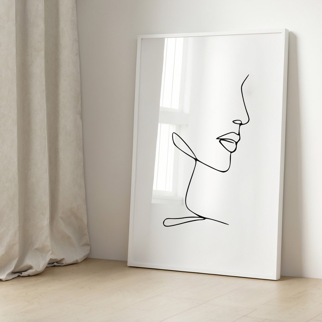Face Line Art Black White Abstract Printable Art One Line Drawing