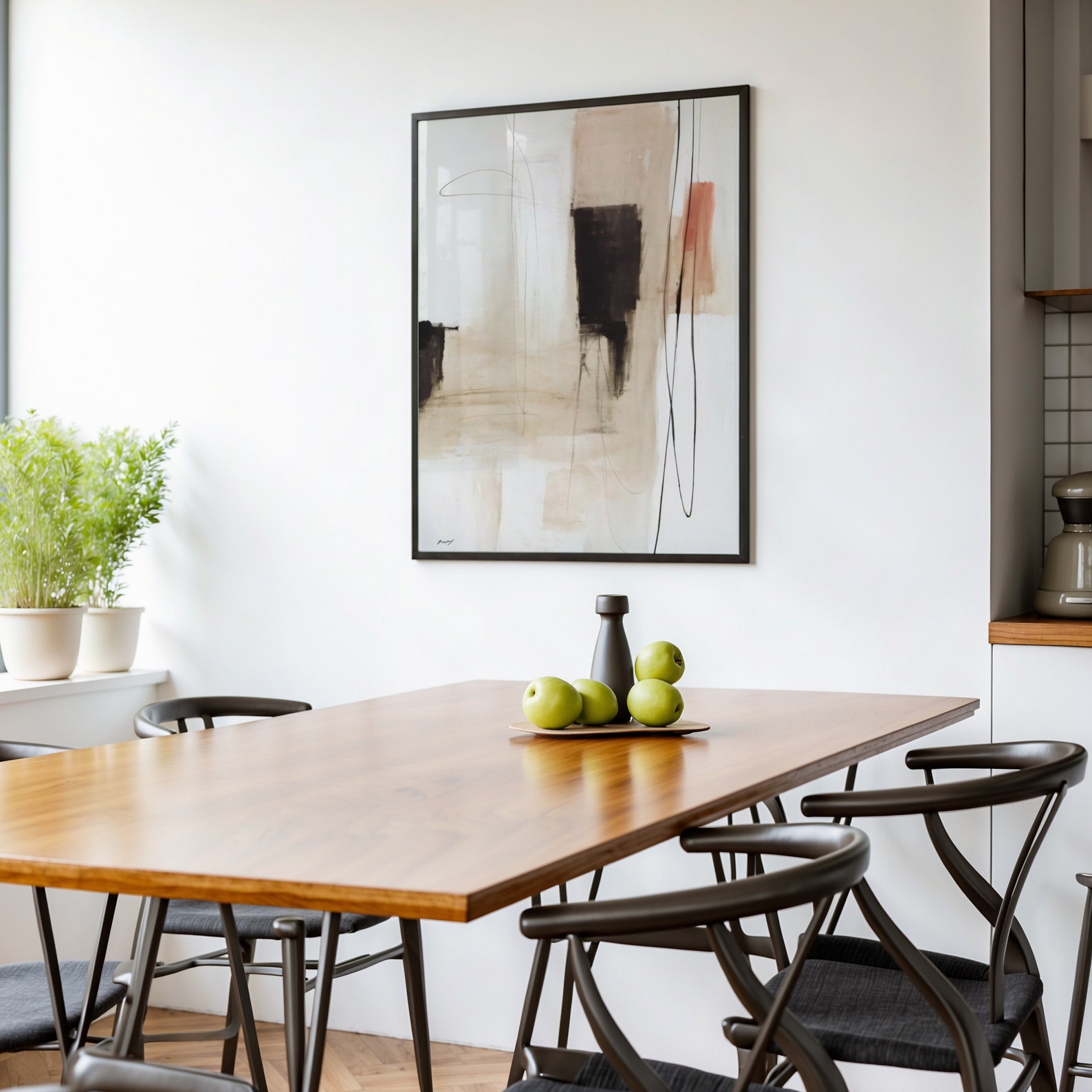 Neutral Abstract Art Line Drawing Print, Black Beige Abstract Art ...