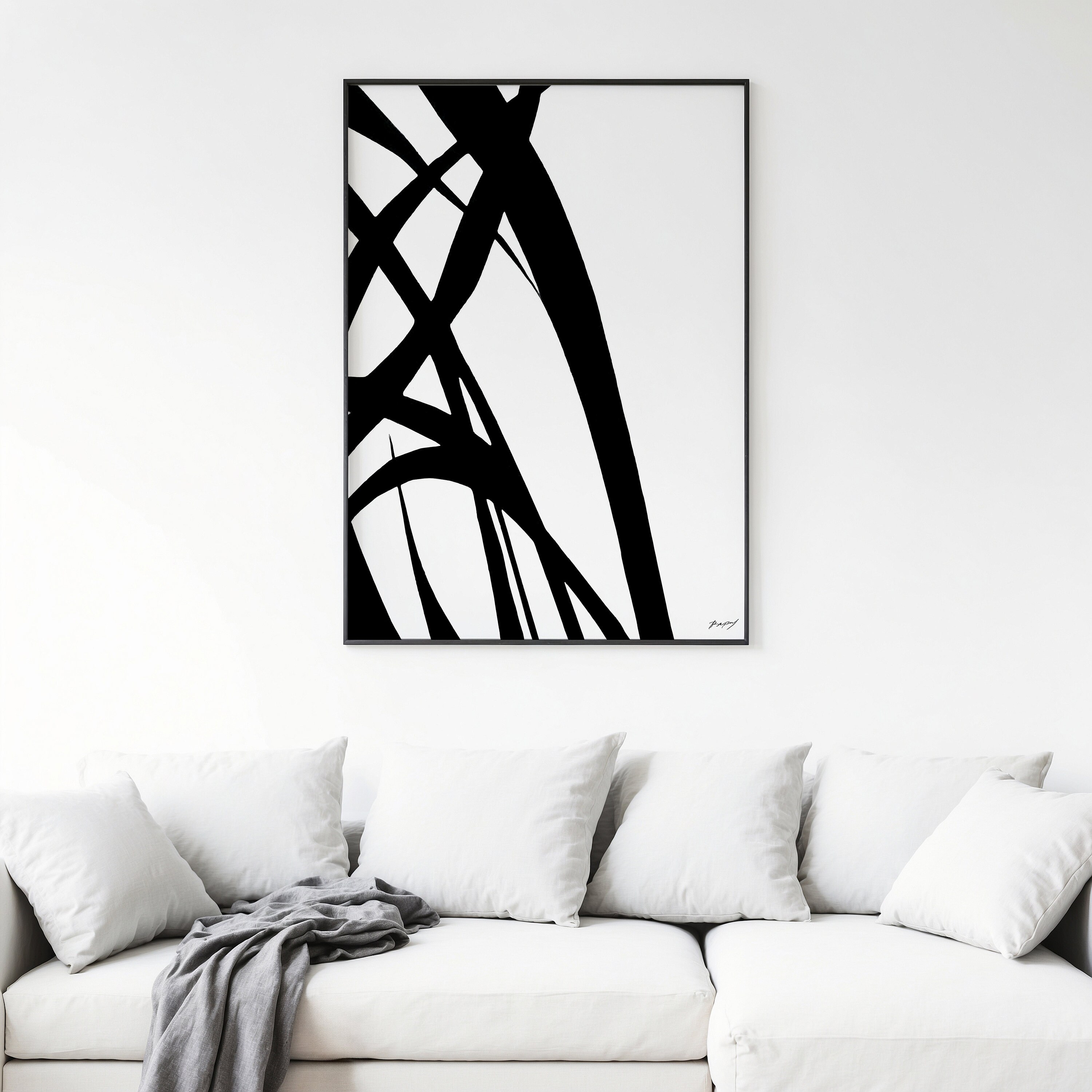 Minimalist Black and White Line Art Print - Modern Abstract Lines ...