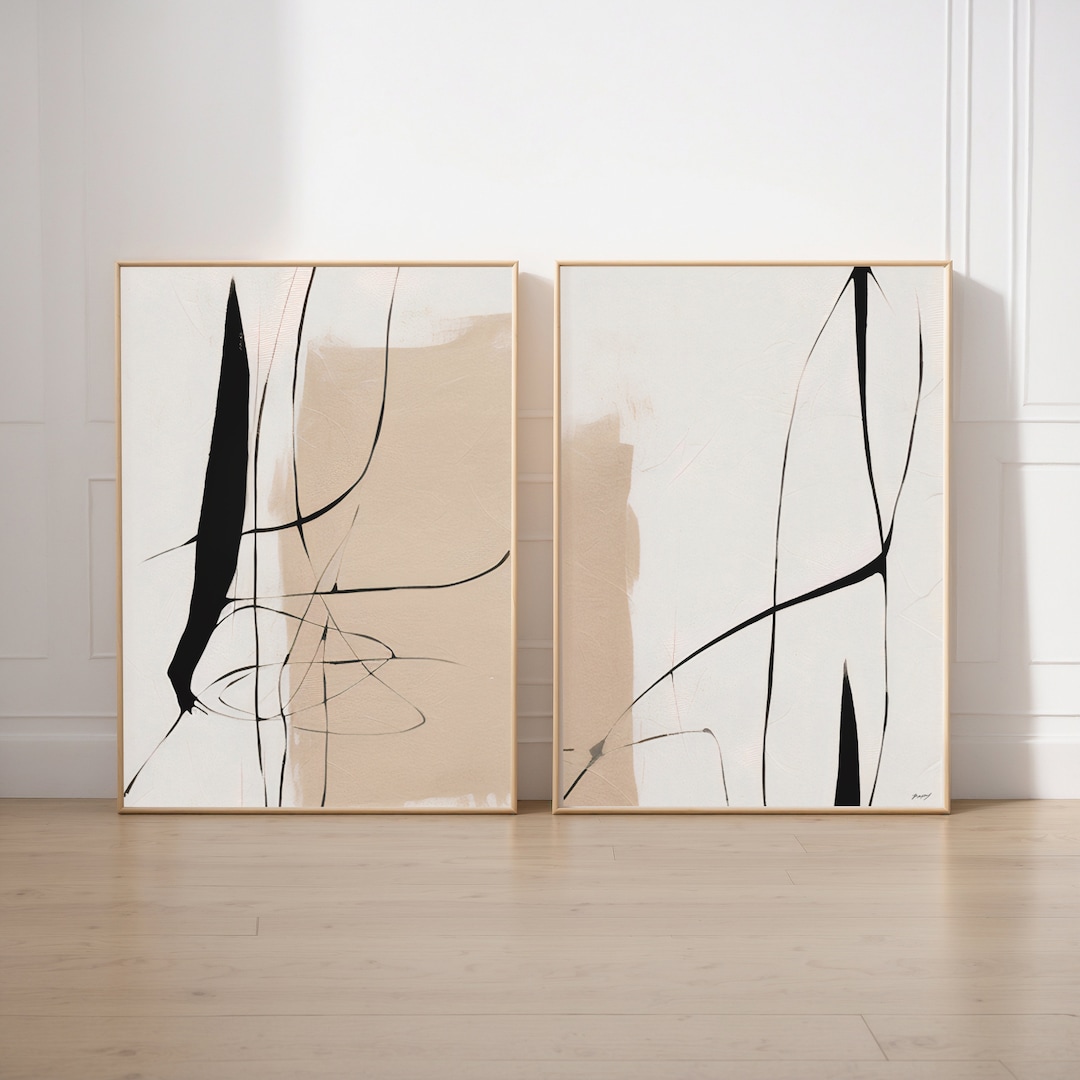 Neutral Abstract Art Set of 2 Prints, Minimalistic Wall Art Printable ...