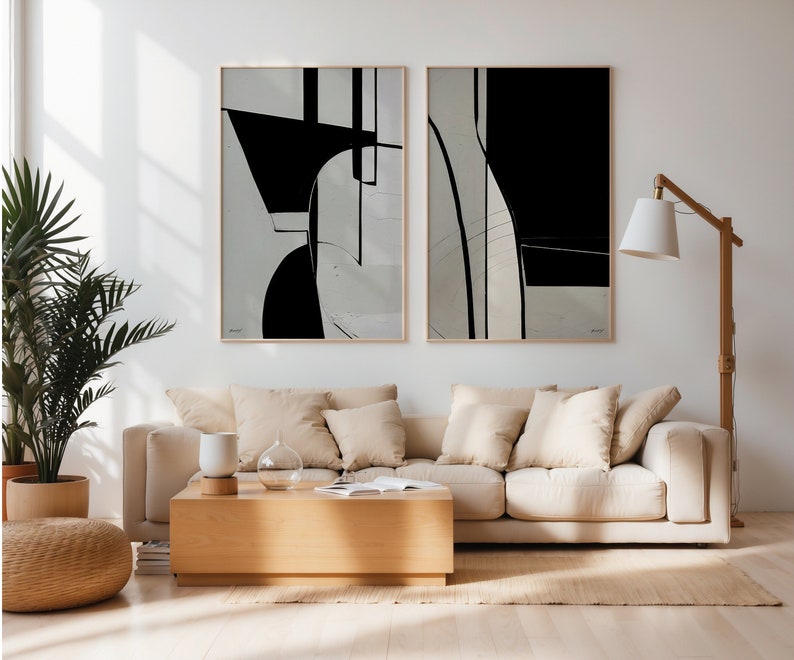 Abstrakte 2er-Set Prints, geometrische Formen, abstrakte Kunst, abstrakte Kunst, Midcentury ...