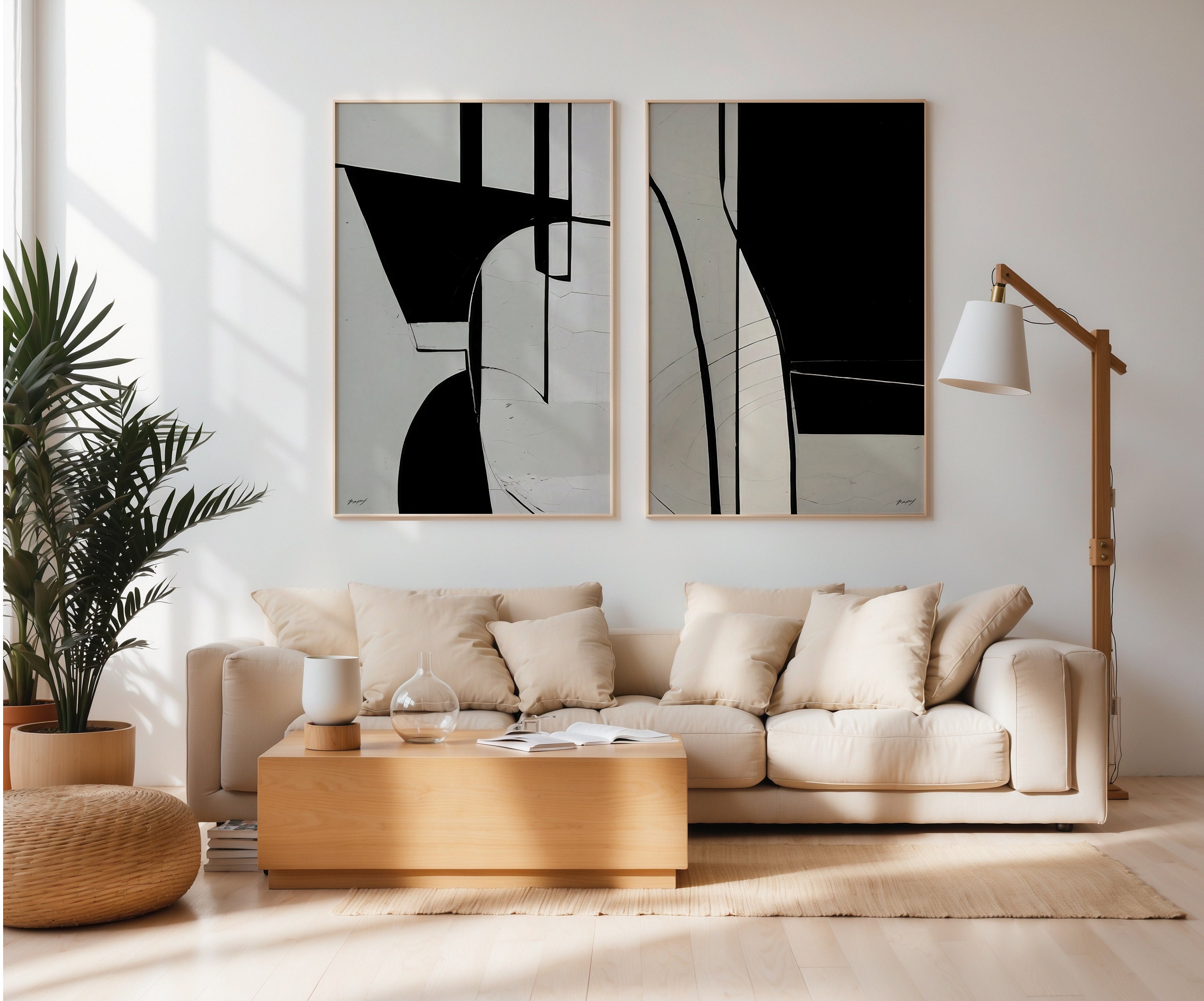 Abstrakte 2er-Set Prints, geometrische Formen, abstrakte Kunst, abstrakte Kunst, Midcentury ...