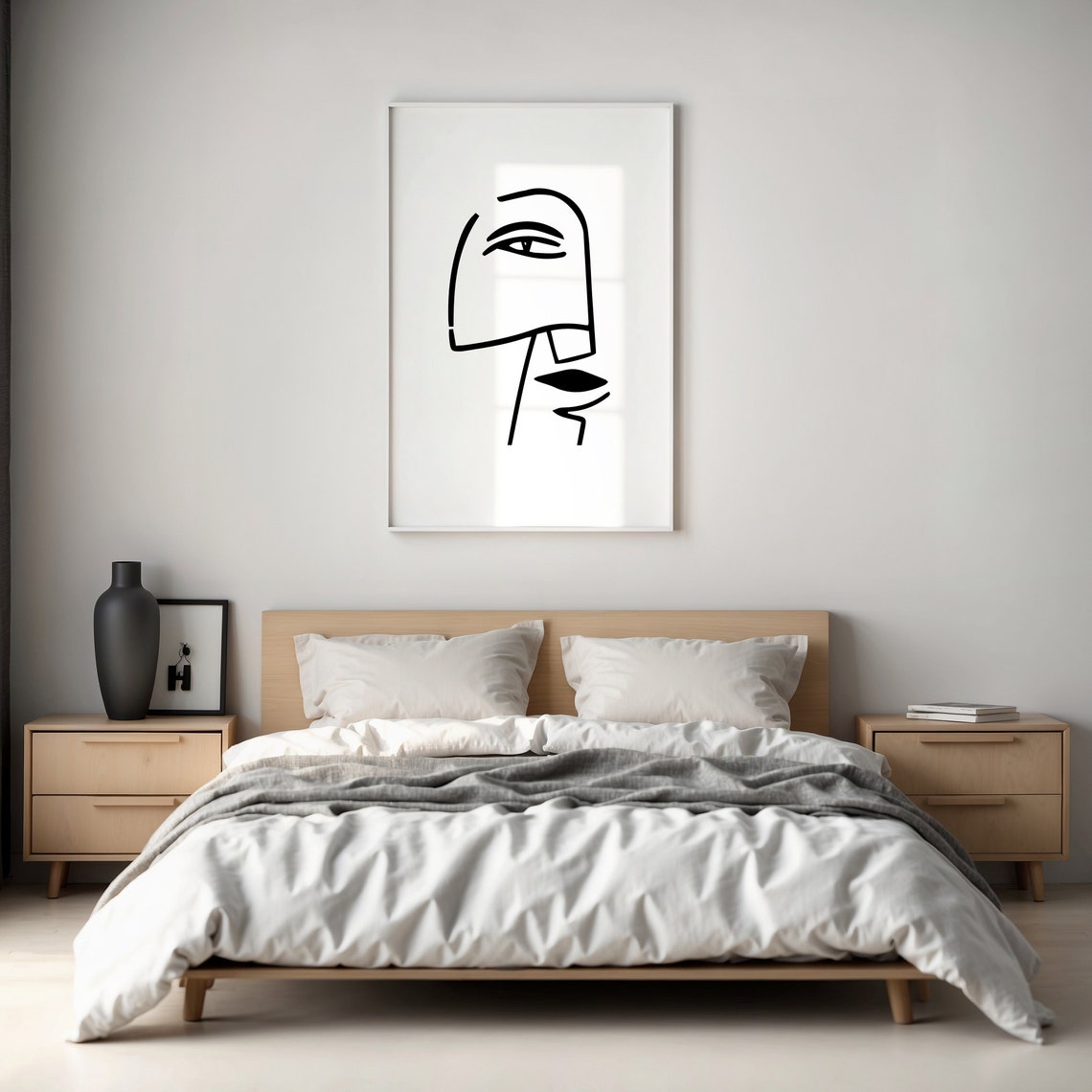 Abstract Face Art Line Drawing Print, Black White Trendy Illustration Printable Wall Art ...