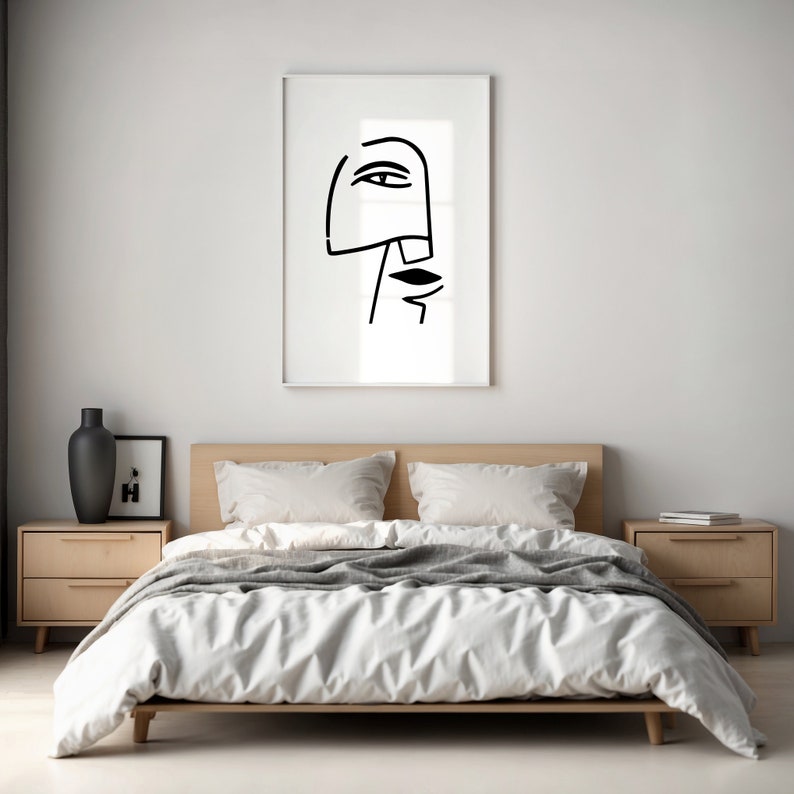 Abstract Face Art Line Drawing Print, Black White Trendy Illustration Printable Wall Art ...