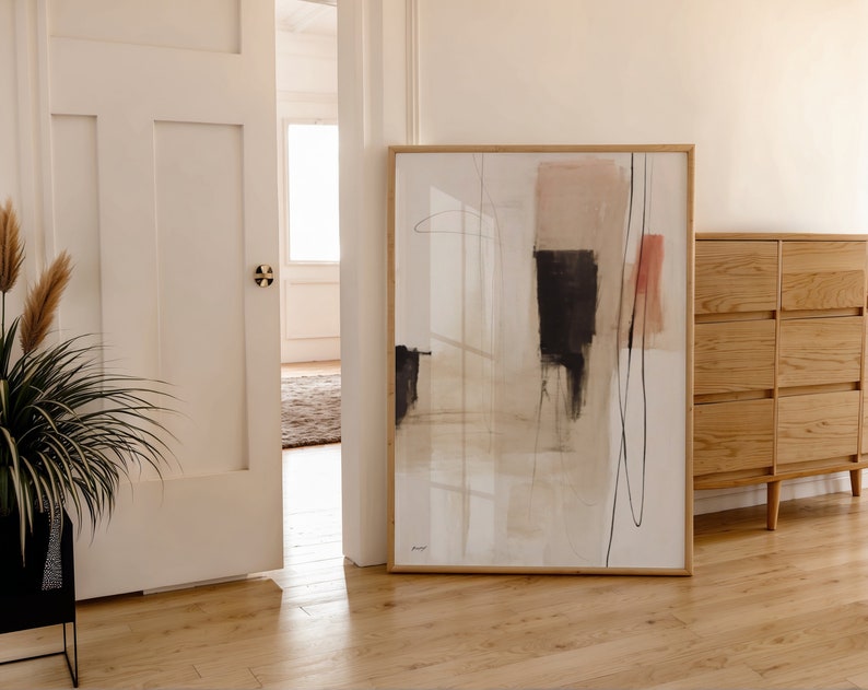 Neutral Abstract Art Line Drawing Print, Black Beige Abstract Art ...