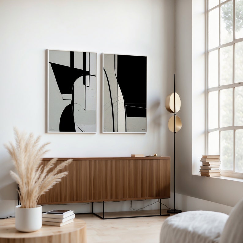 Abstrakte 2er-Set Prints, geometrische Formen, abstrakte Kunst, abstrakte Kunst, Midcentury ...