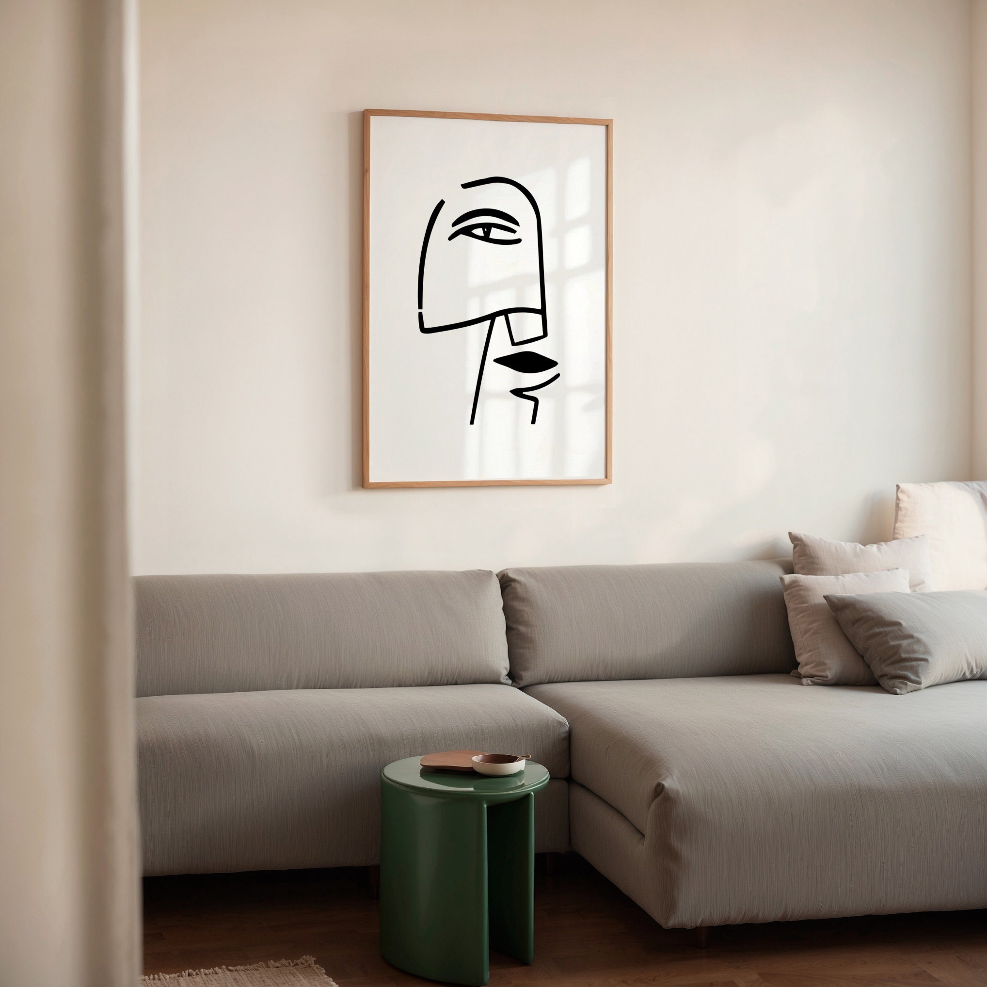 Abstract Face Art Line Drawing Print, Black White Trendy Illustration ...