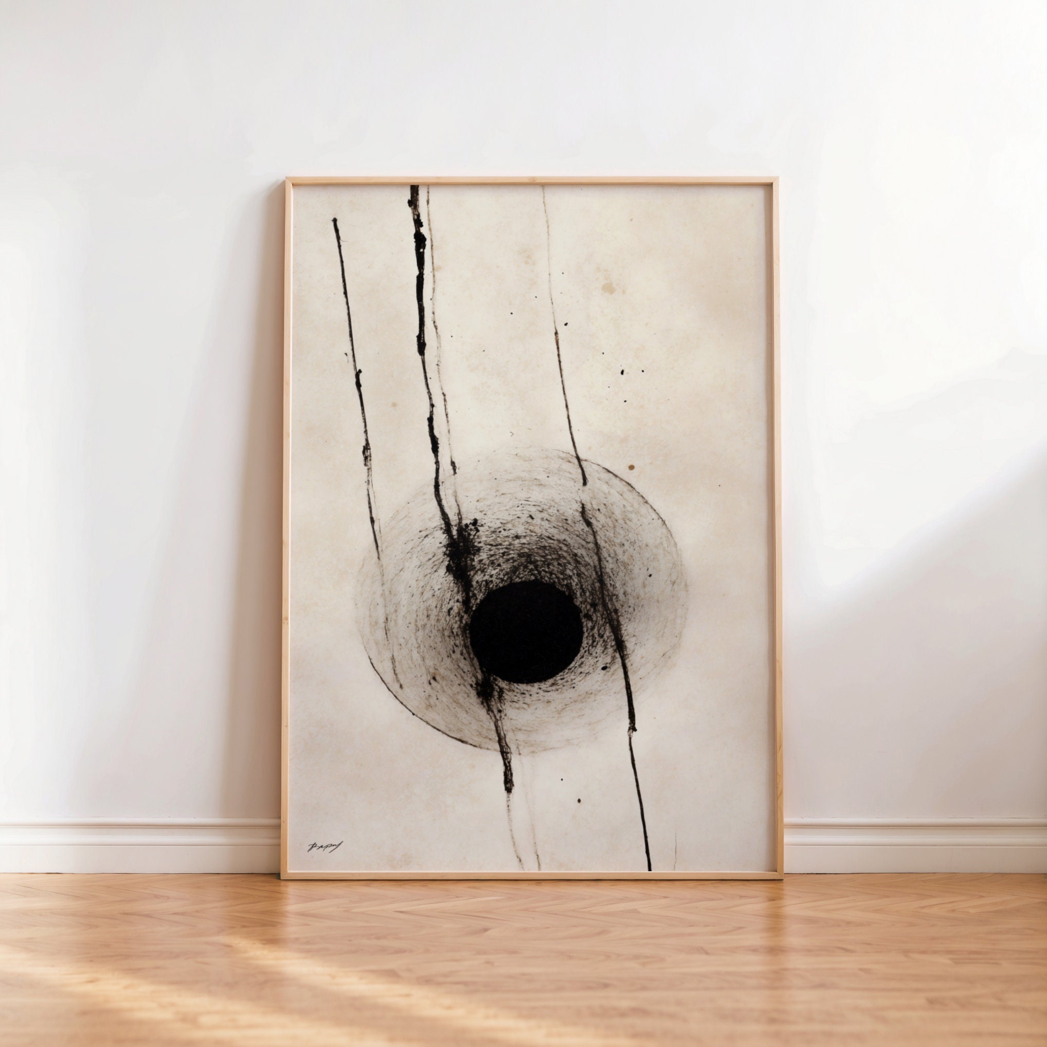 Japandi Art Print Abstract Circle Wall Art Printable, Black and Beige ...