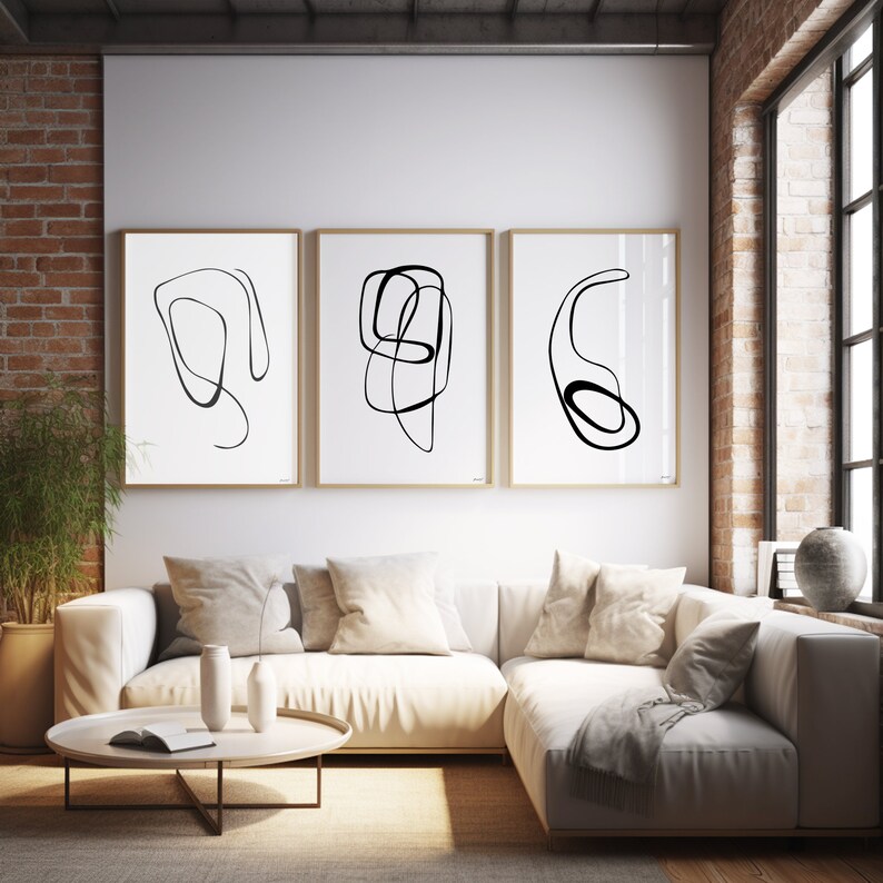 Fine Line Art Set of 3 Prints One Line Drawing Black and - Etsy
