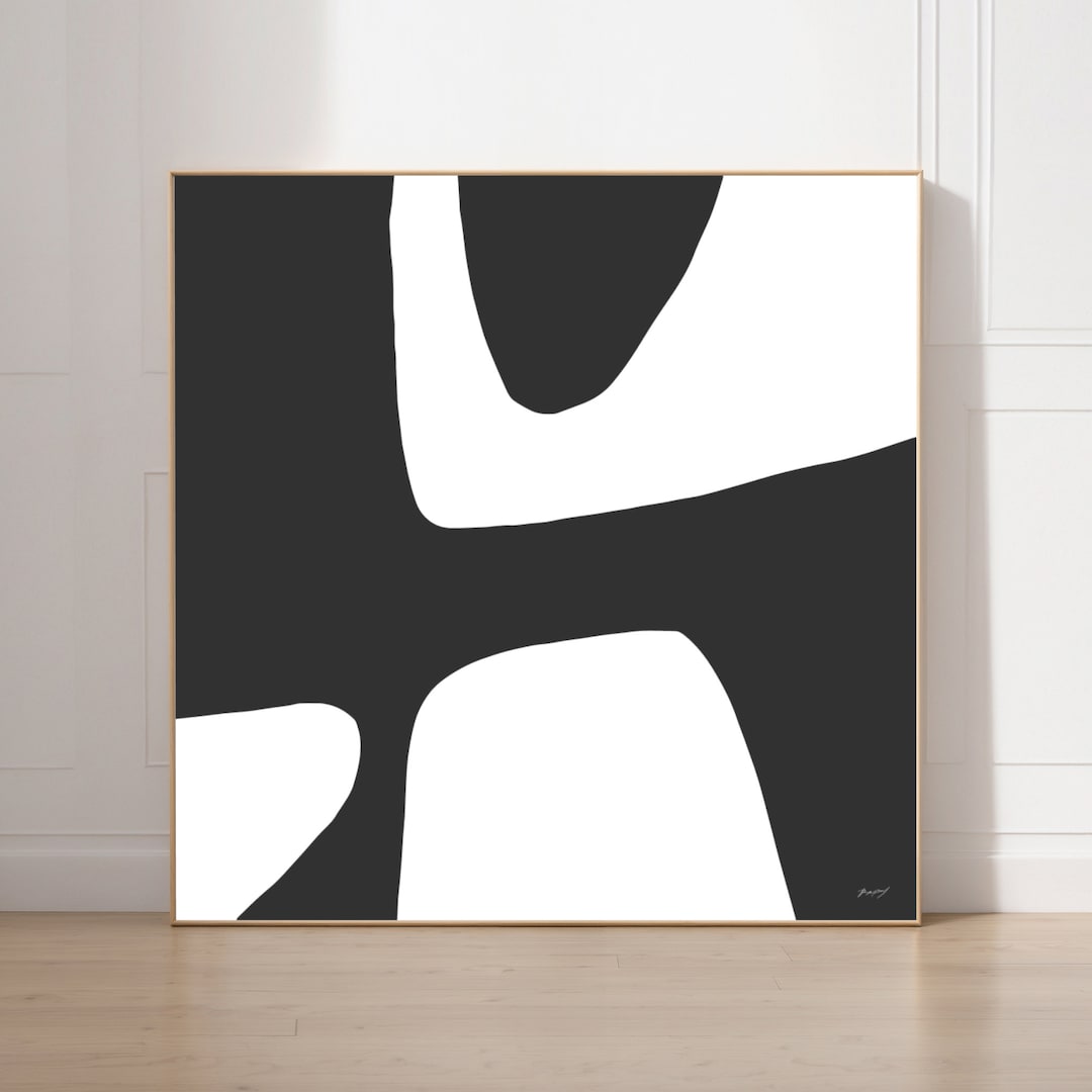 Black White Abstract Square Printable Art, Shapes Poster Simple Wall ...