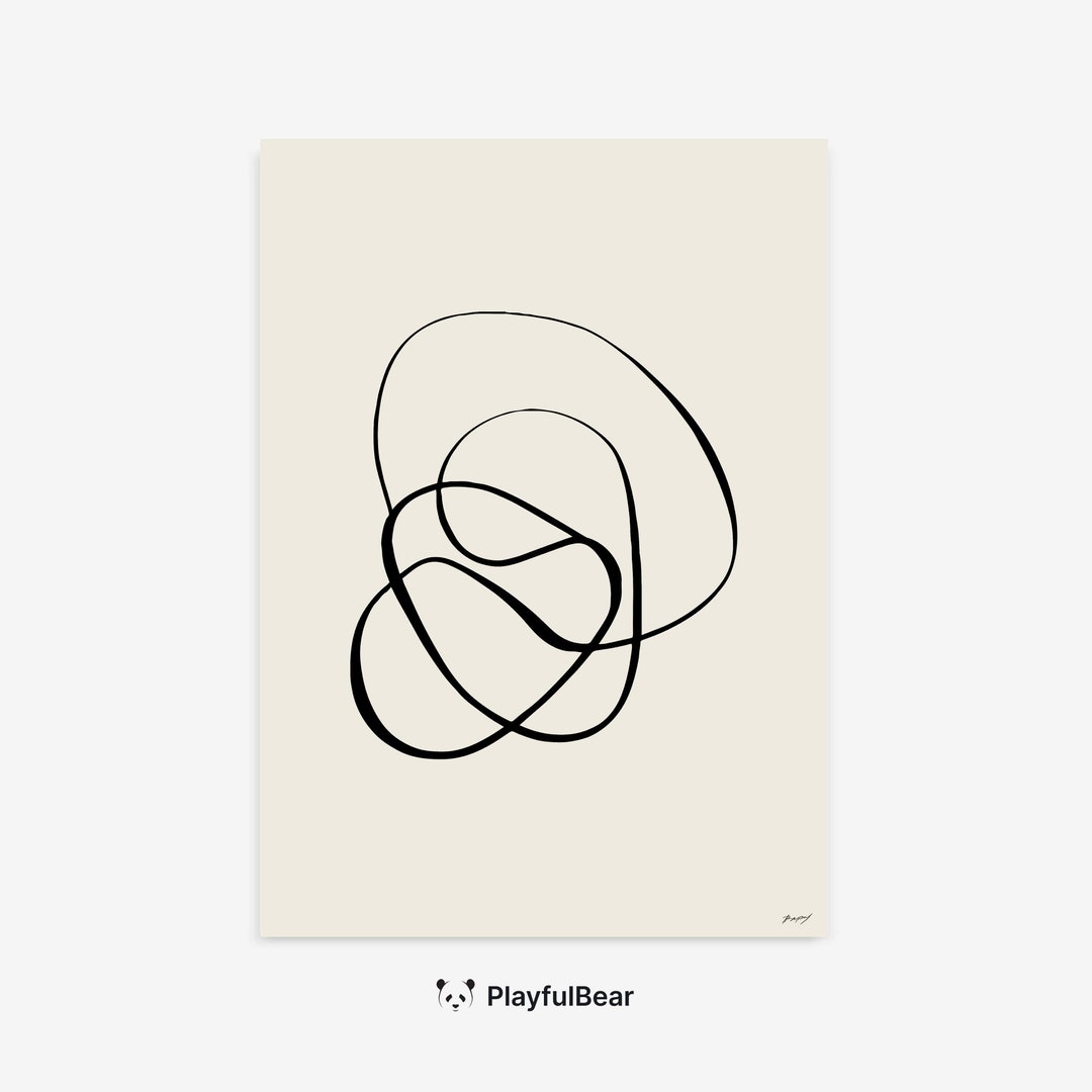 Fine Line Art Print Black White Abstract Printable Artwork, Minimalist ...