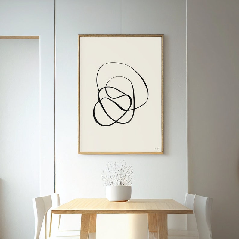 Fine Line Art Minimalist Abstract Black Beige Line Drawing - Etsy