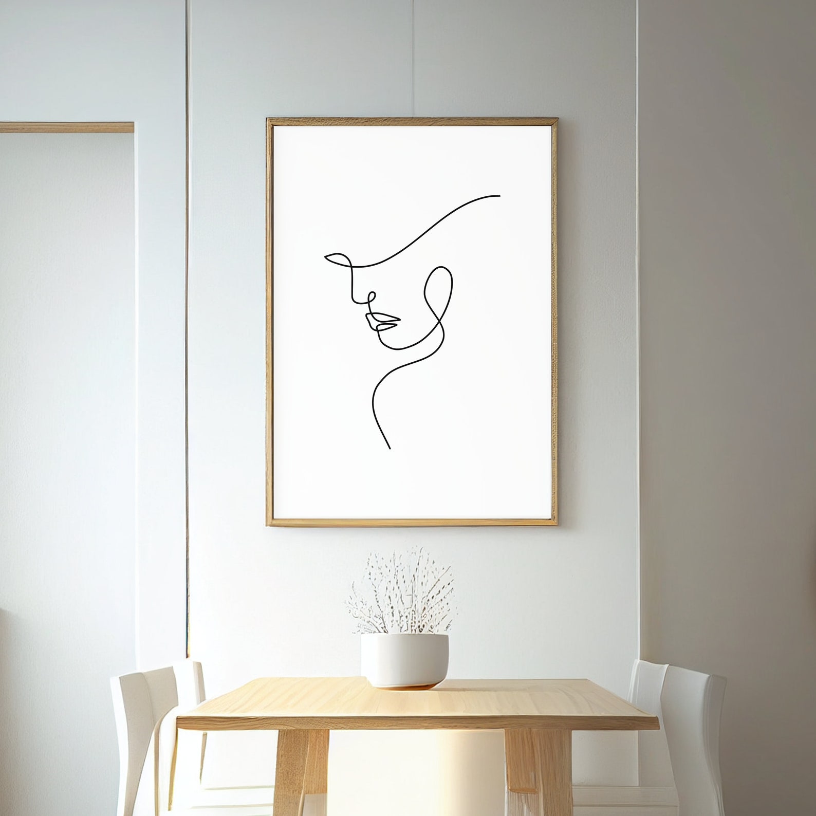 Female Line Art, Face Abstract Art Printable, One Line Drawing, Black White Wall Art Minimalist ...