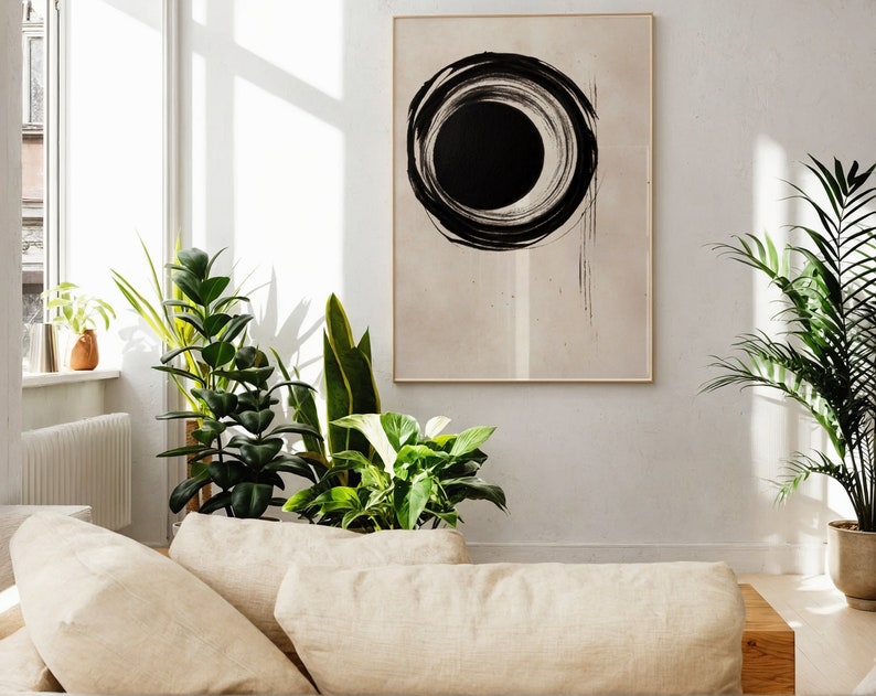 Japandi Print, Kreis Wand Kunst zum ausdrucken, Schwarz Beige Abstrakte Kunst Minimalistisch ...