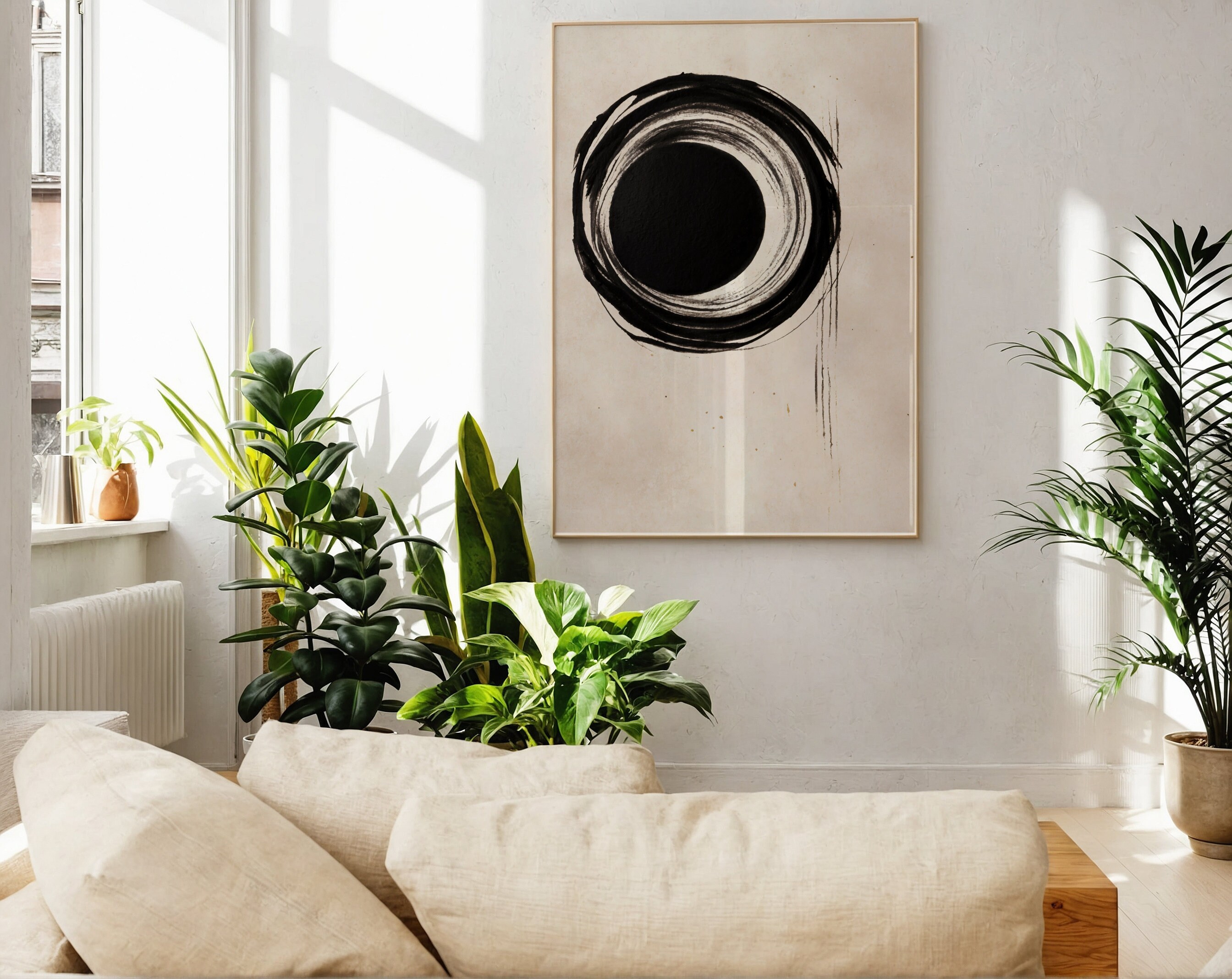 Japandi Print, Kreis Wand Kunst zum ausdrucken, Schwarz Beige Abstrakte Kunst Minimalistisch ...