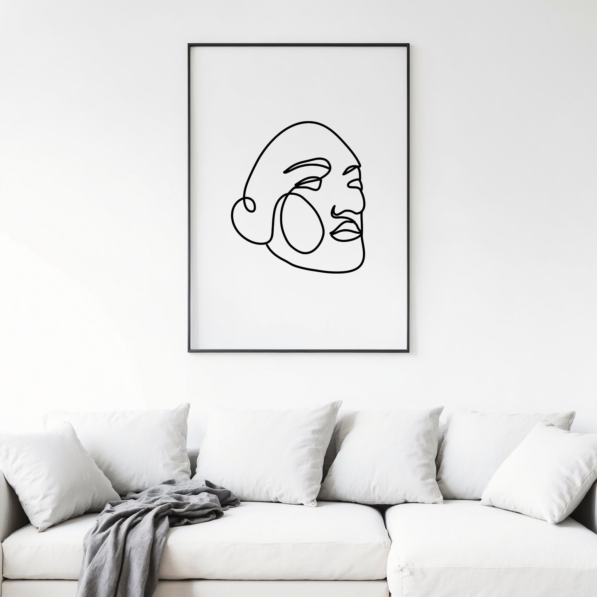 One Line Art Drawing Black White Abstract Printable Wall Art, Simple ...