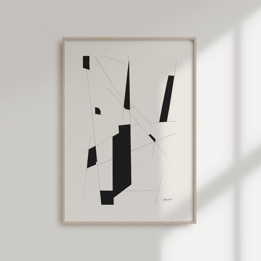 Minimalist Abstract Shapes Poster Simple Line Drawing Print, Black Gray ...