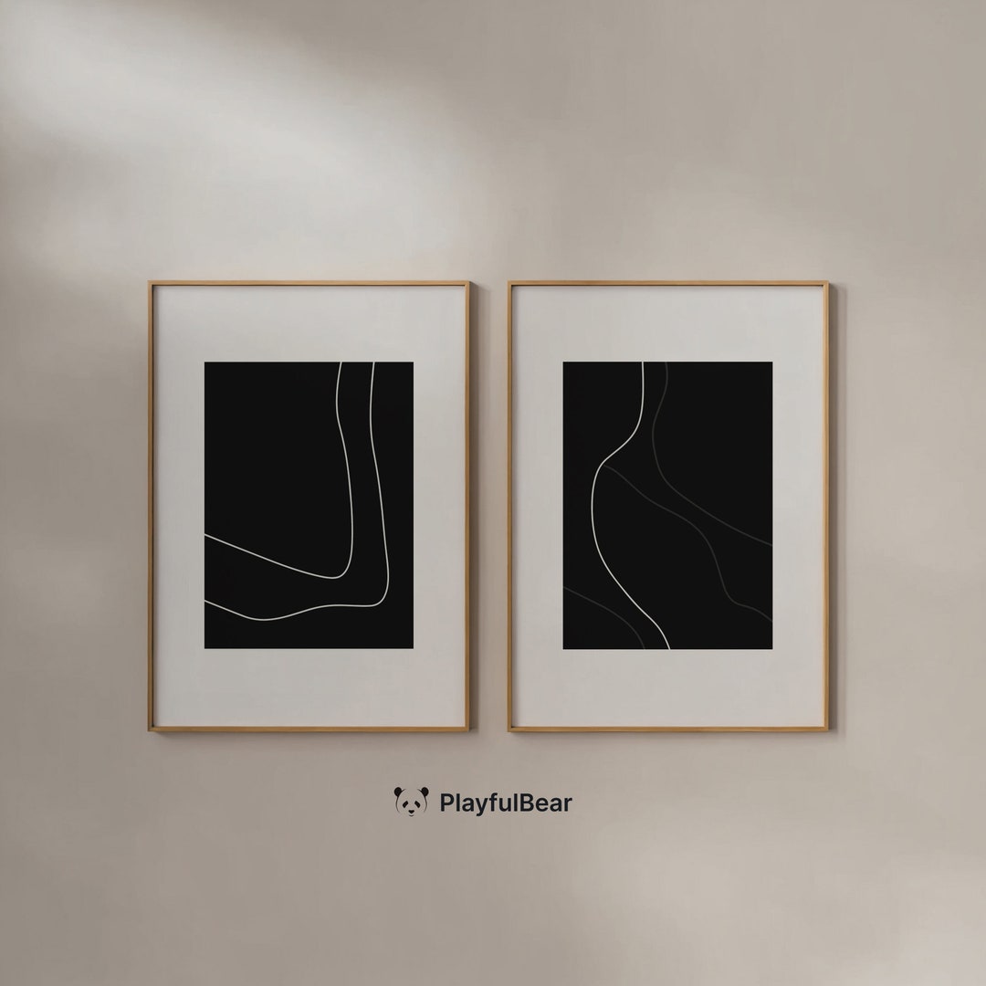 Minimalist Line Art Print Set of 2, Black White Abstract Printable Wall ...