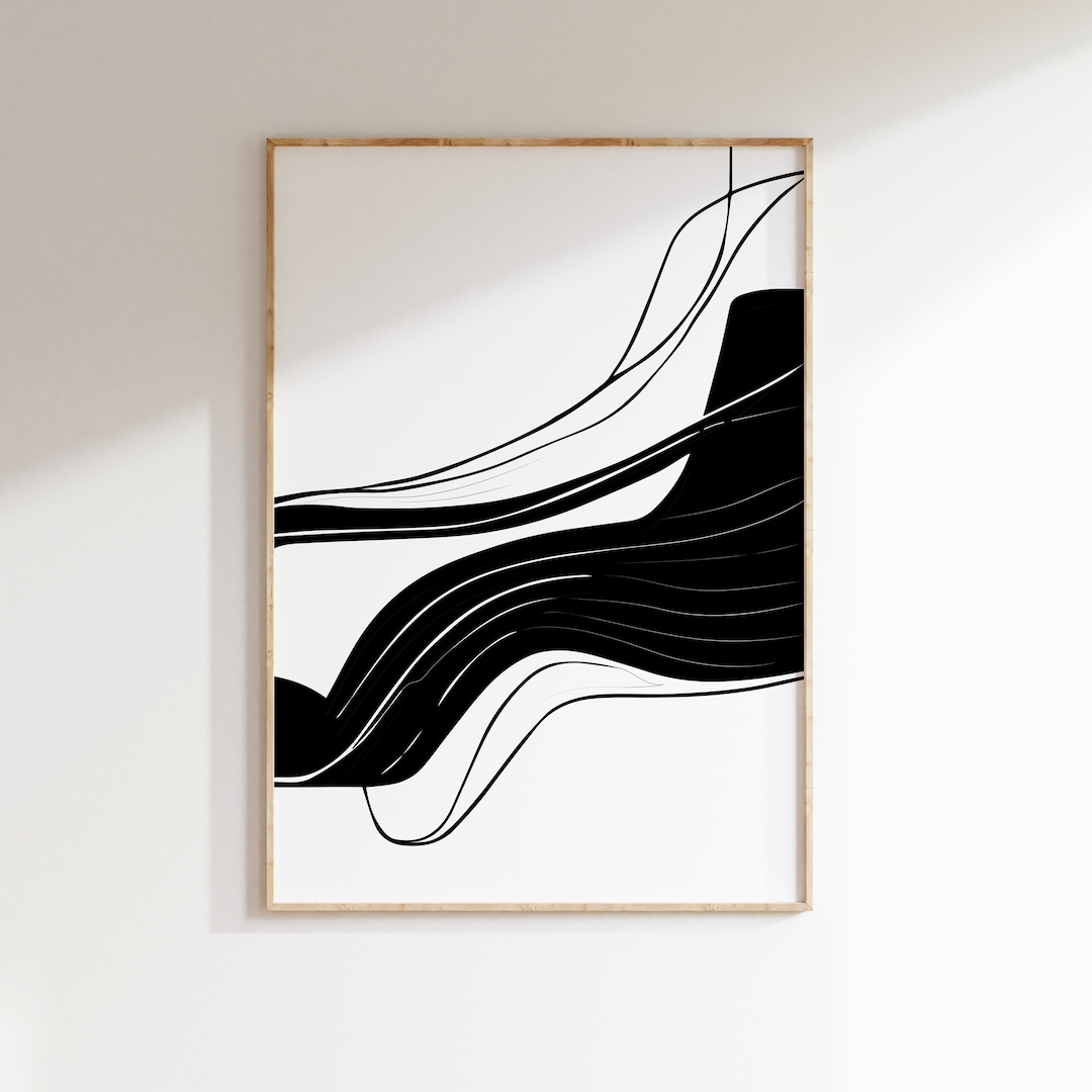 Black White Abstract Line Art Minimalist Line Drawing, Printable Wall ...
