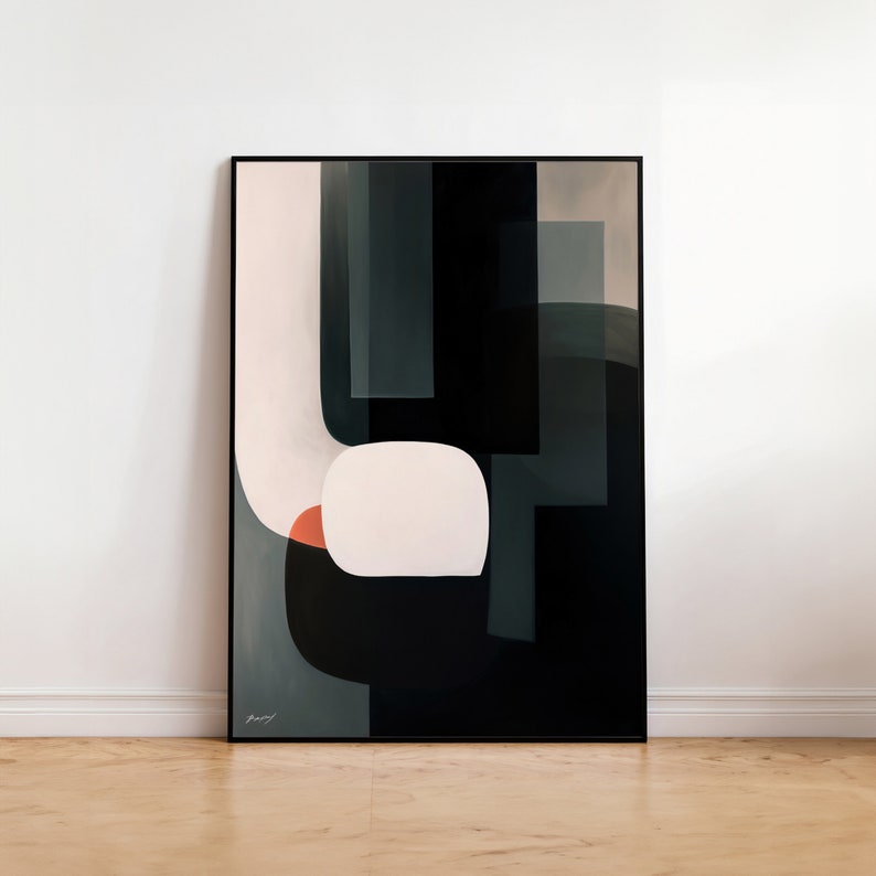 Vintage Ölgemälde Druck, abstrakte Kunst druckbare, minimalistische Beige schwarze Wandkunst ...