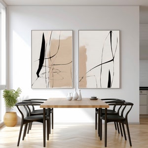 Neutral Abstract Art Set of 2 Prints, Minimalistic Wall Art Printable ...