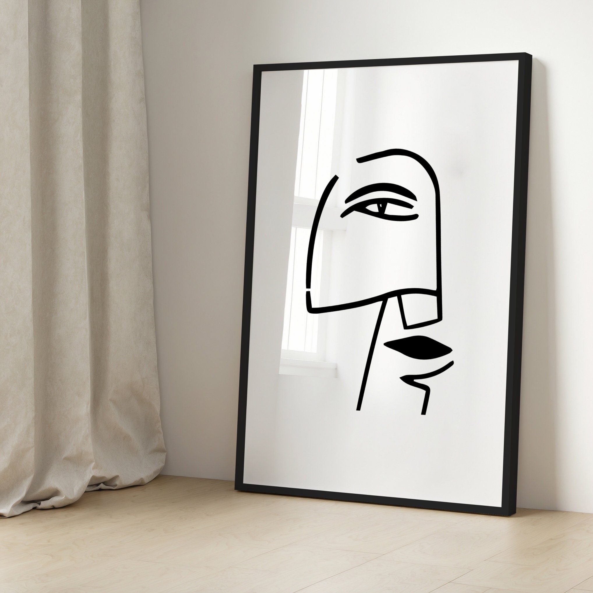 Abstract Face Art Line Drawing Print, Black White Trendy Illustration Printable Wall Art ...