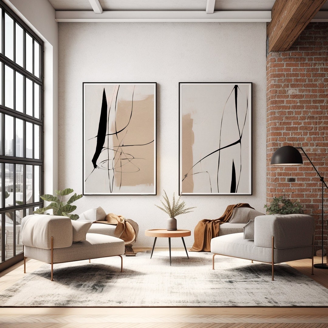 Neutral Abstract Art Set of 2 Prints, Minimalistic Wall Art Printable ...