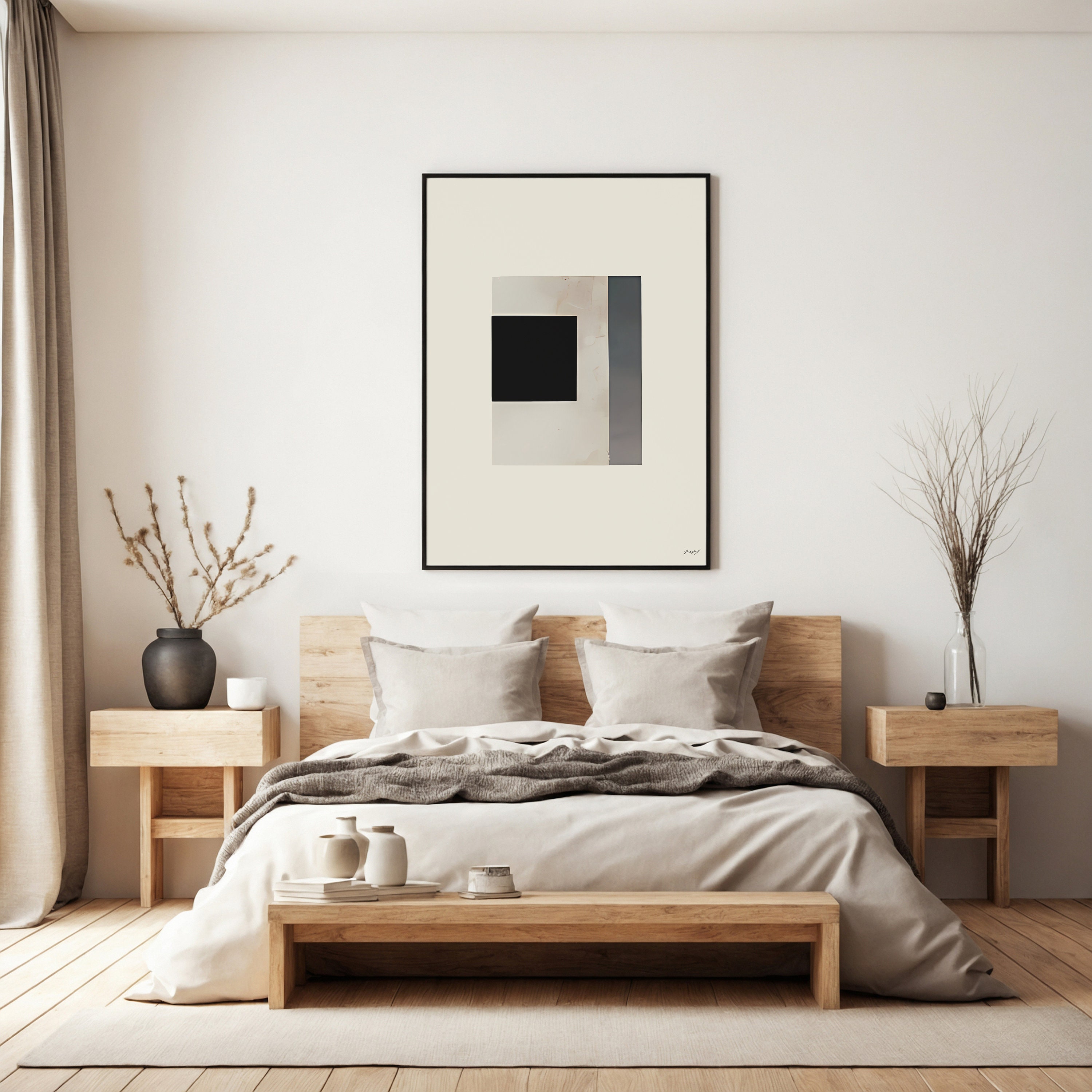 Minimalist Geometric Art Print: Black Beige Japandi Decor (digital ...