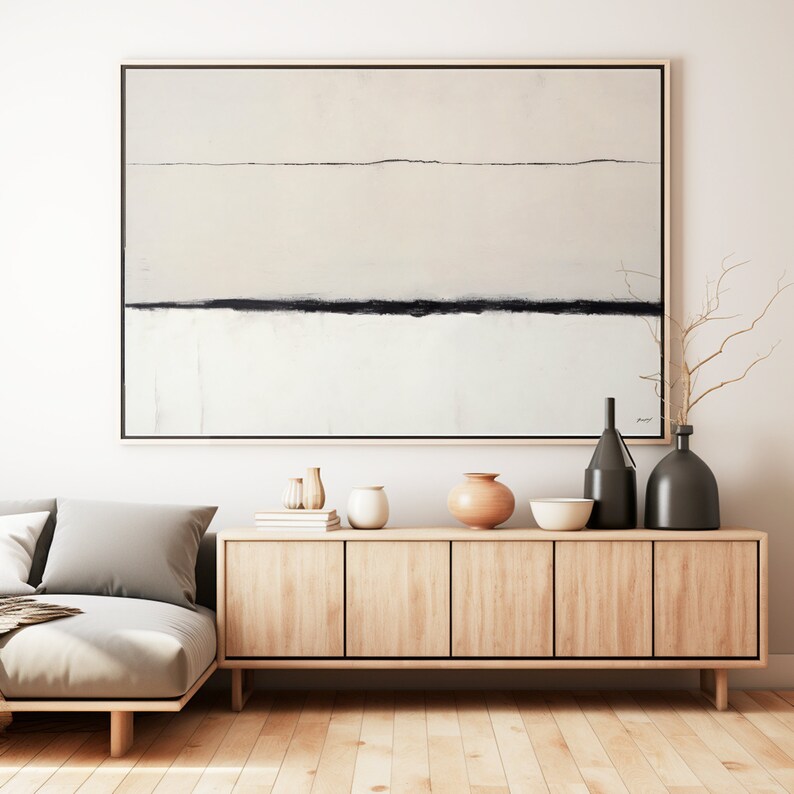 Wabi Sabi Wall Art Abstract Oil Painting Print, Black Beige Horizontal Poster, Brush Stroke Art ...