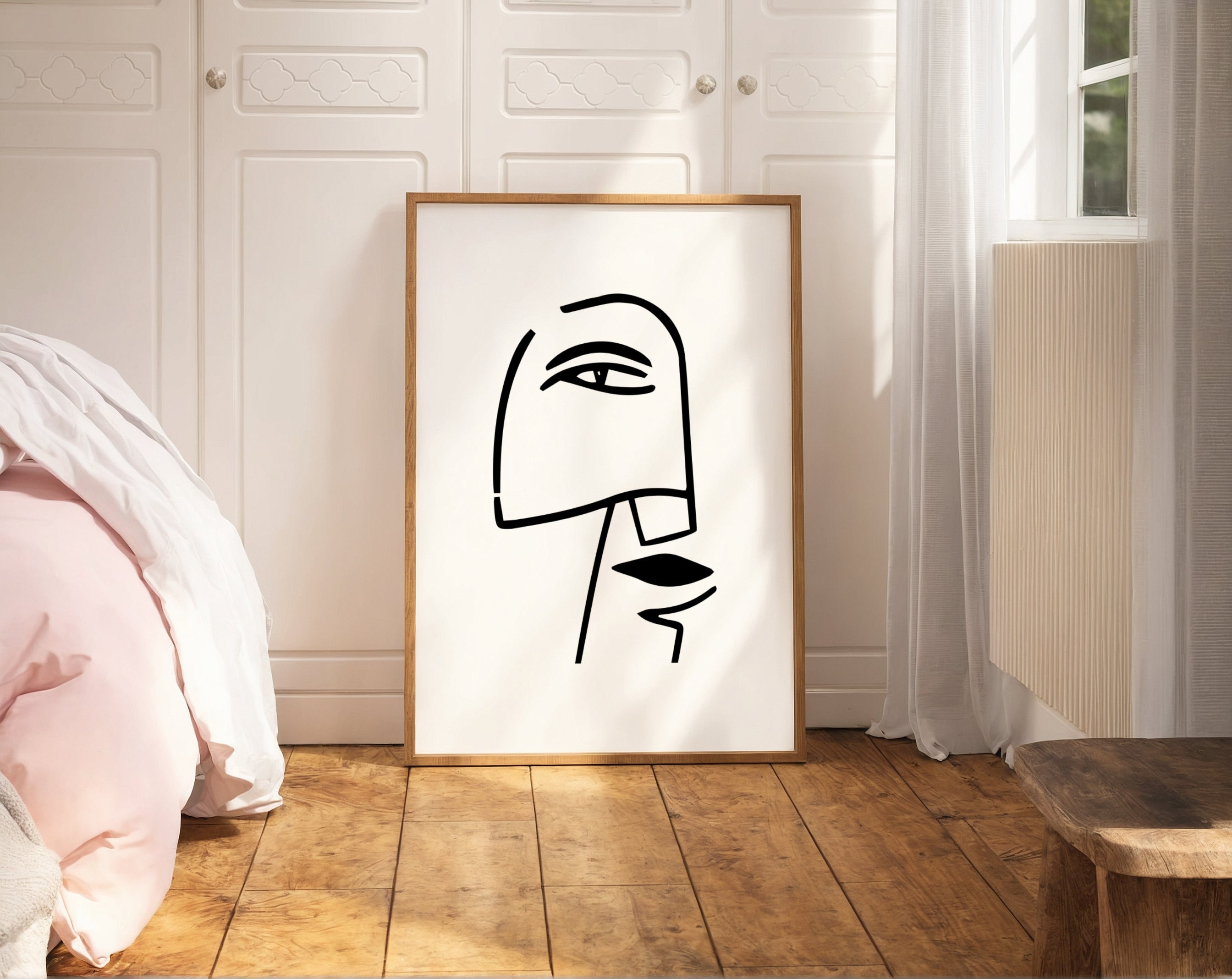 Abstract Face Art Line Drawing Print, Black White Trendy Illustration Printable Wall Art ...