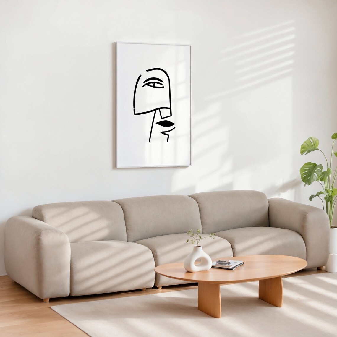 Abstract Face Art Line Drawing Print, Black White Trendy Illustration Printable Wall Art ...